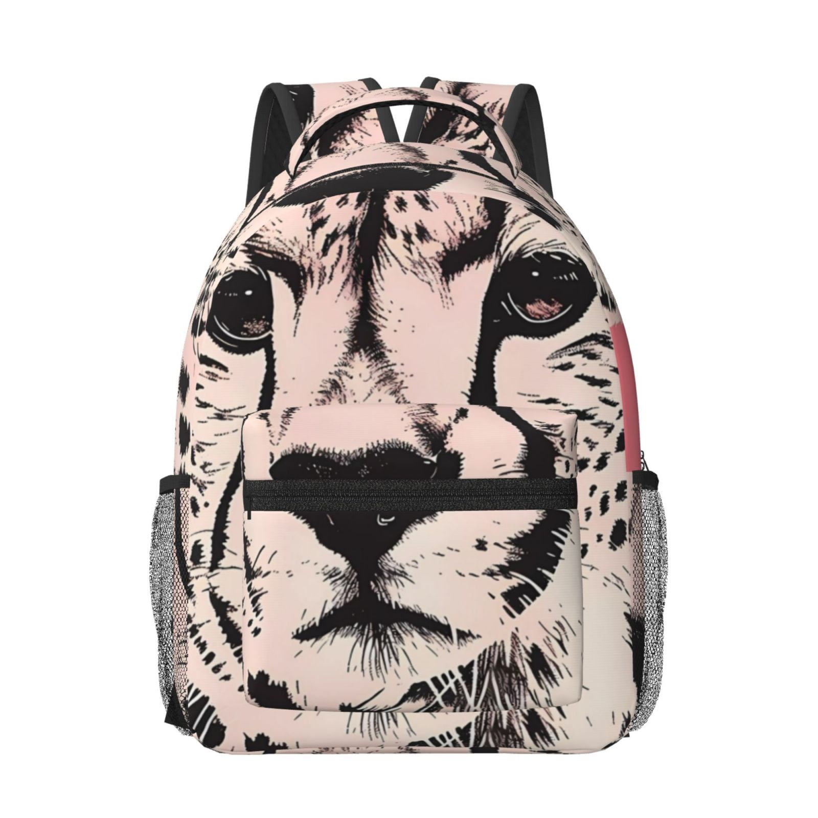 Uemuo Pink Cheetah Art Printed Student Durable Water-resistant Backpack ...