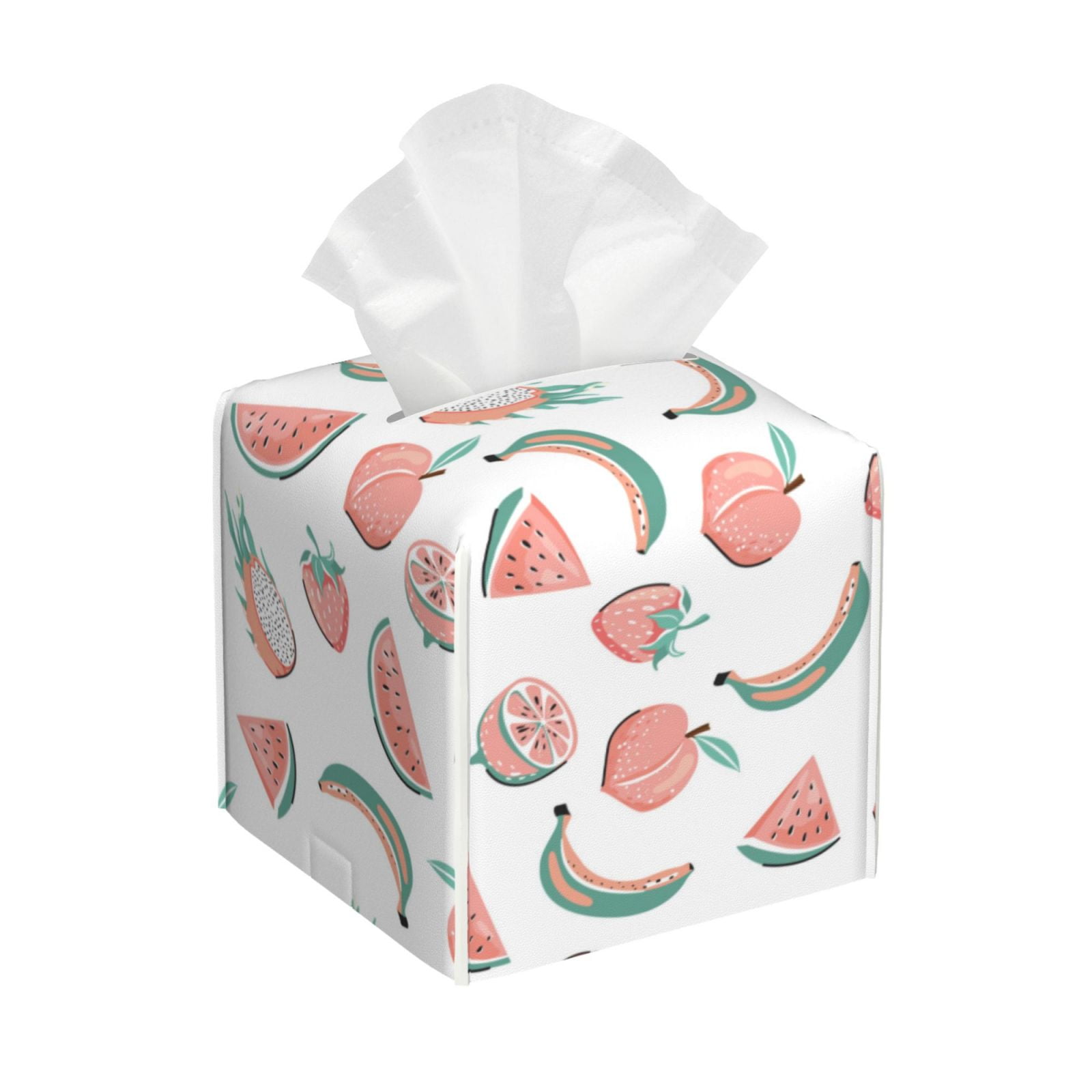Uemuo Pink Fruit Tissue Box Cover Holder, Square with Bottom Belt - PVC ...