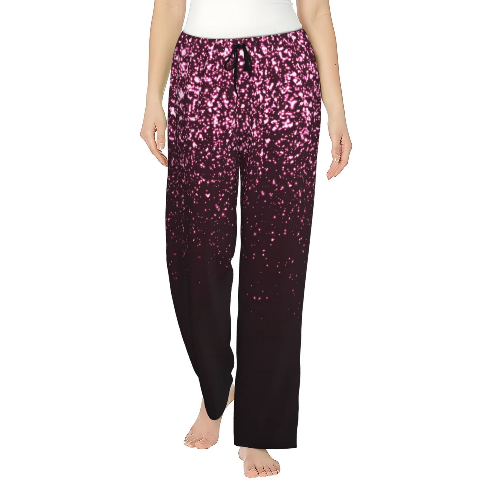 Uemuo Pink Glitter Sparkles A Pattern Women's Wide Leg Palazzo Lounge ...