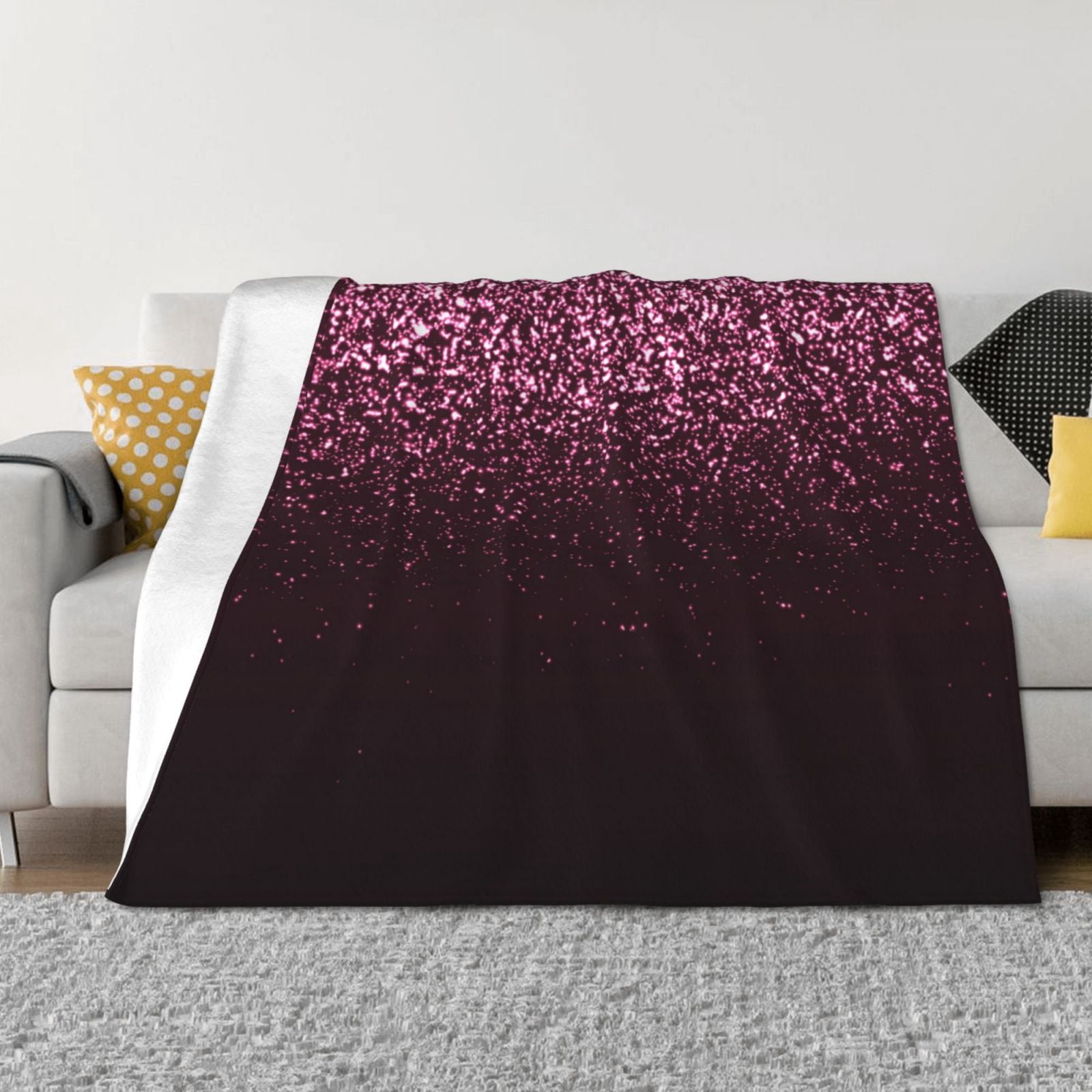 Uemuo Pink Glitter Sparkles A Printed Throw Blanket for Couch, Fluffy ...
