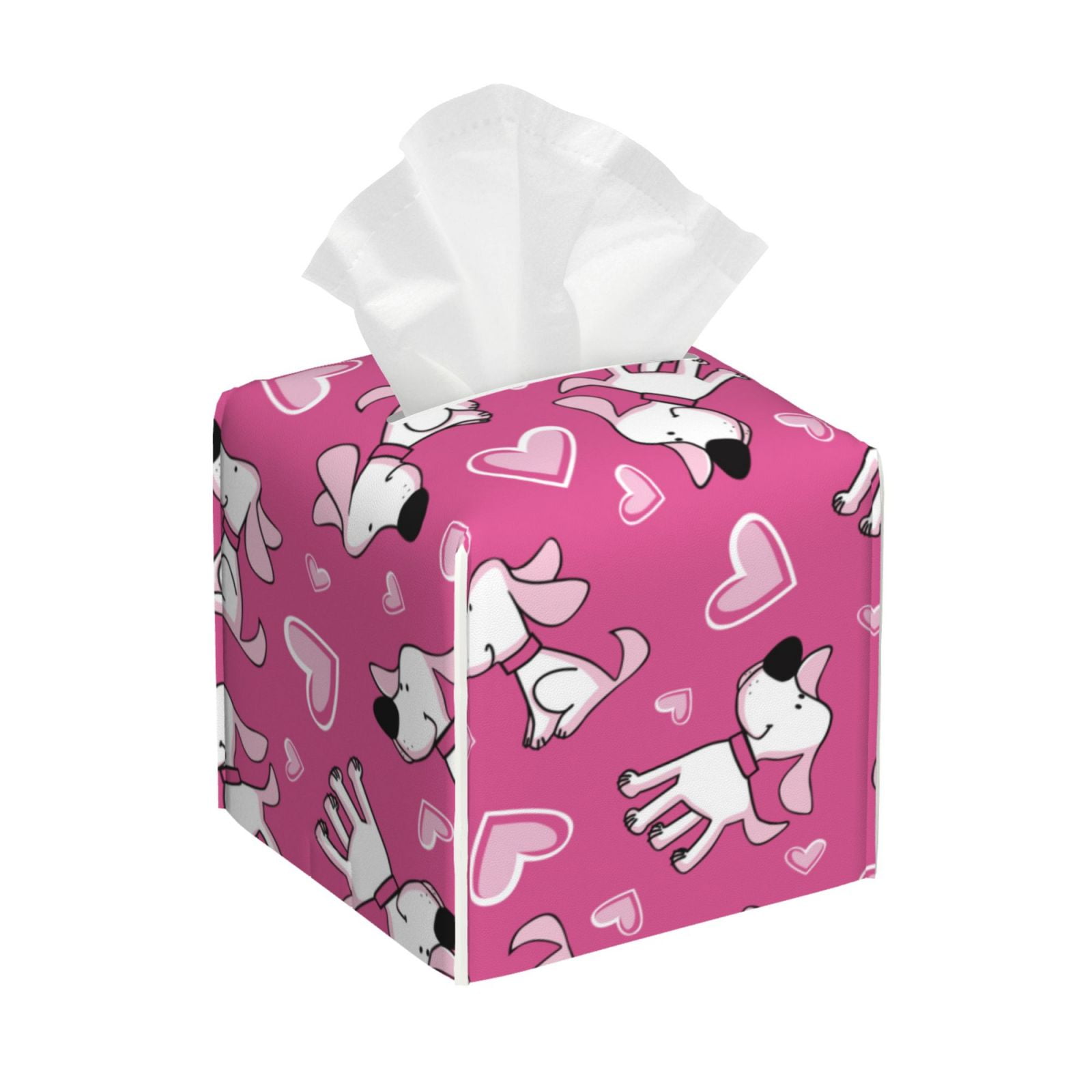 Uemuo Pink Love Dog Tissue Box Cover Holder, Square with Bottom Belt ...