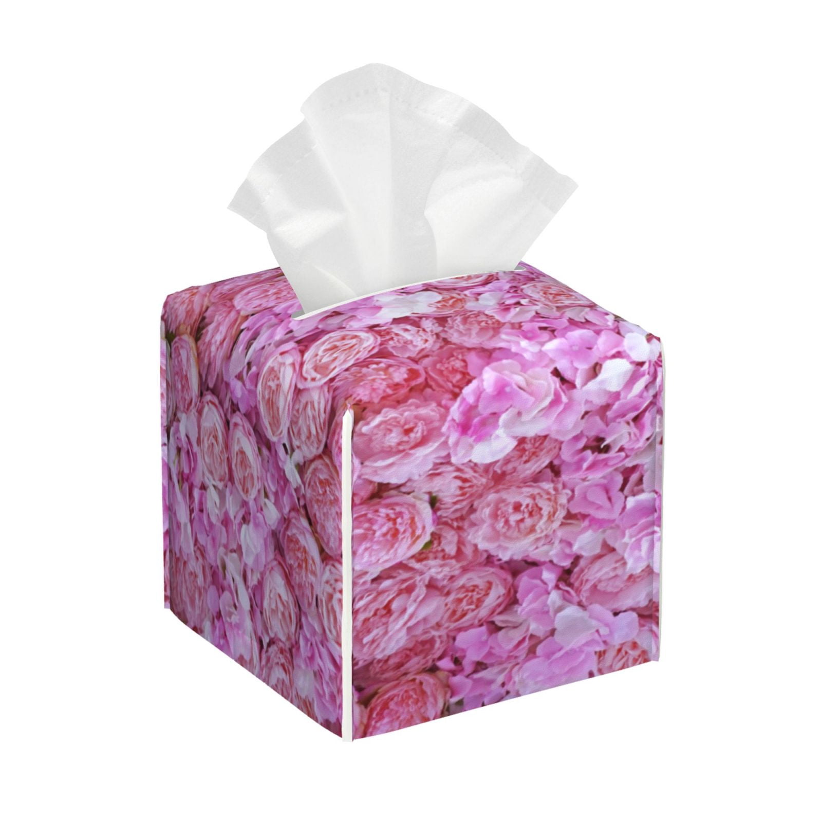 Uemuo Pink Roses Pattern Tissue Box Cover Holder, Square with Bottom ...