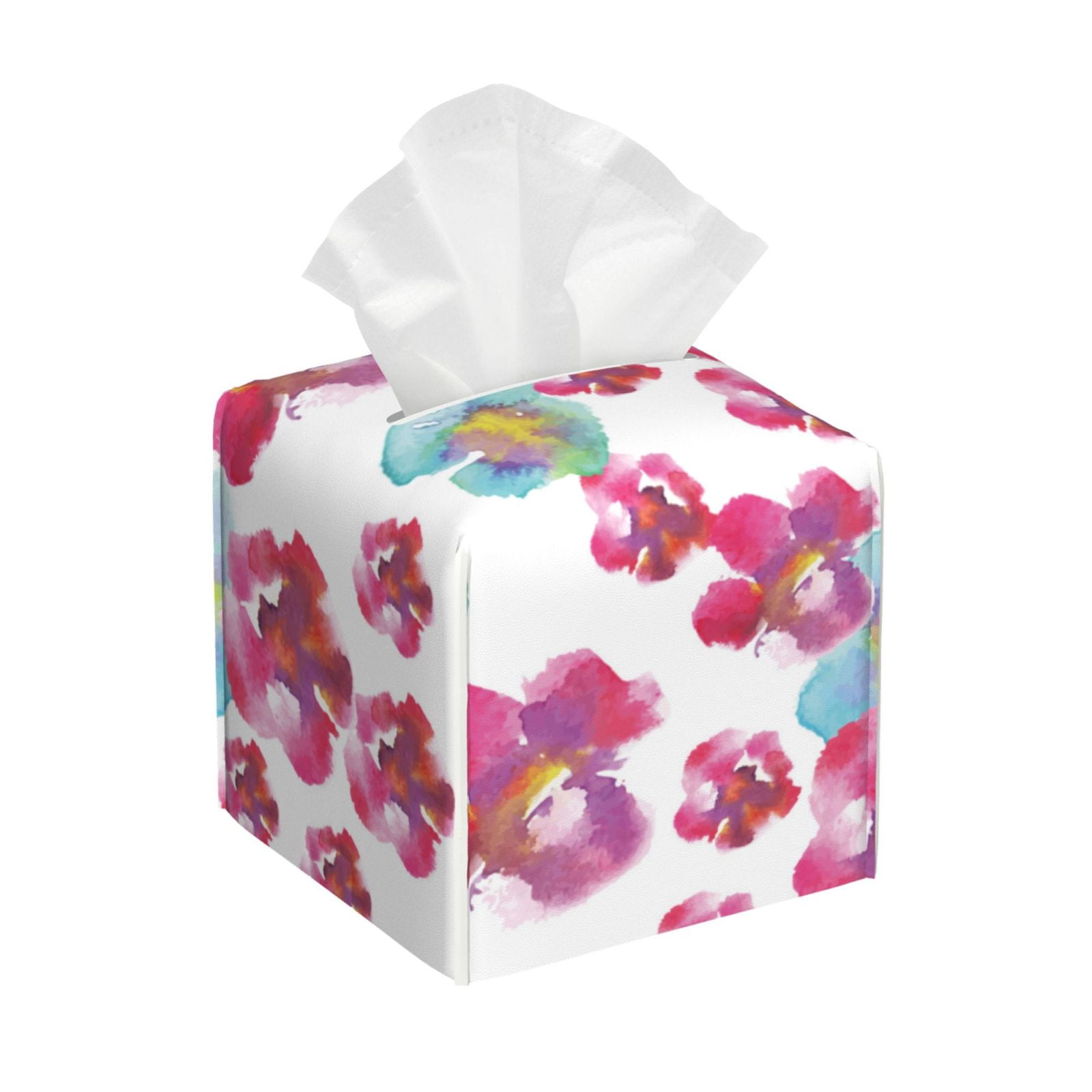 Uemuo Pink Watercolor Flowers Tissue Box Cover Holder, Square with ...