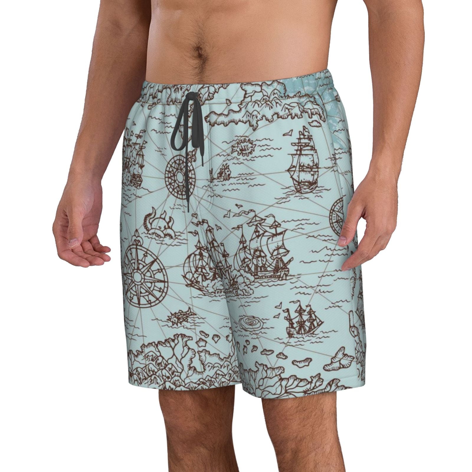 Uemuo Pirate Adventure Map Pattern Men's Swim Trunks Hawaiian Beach ...