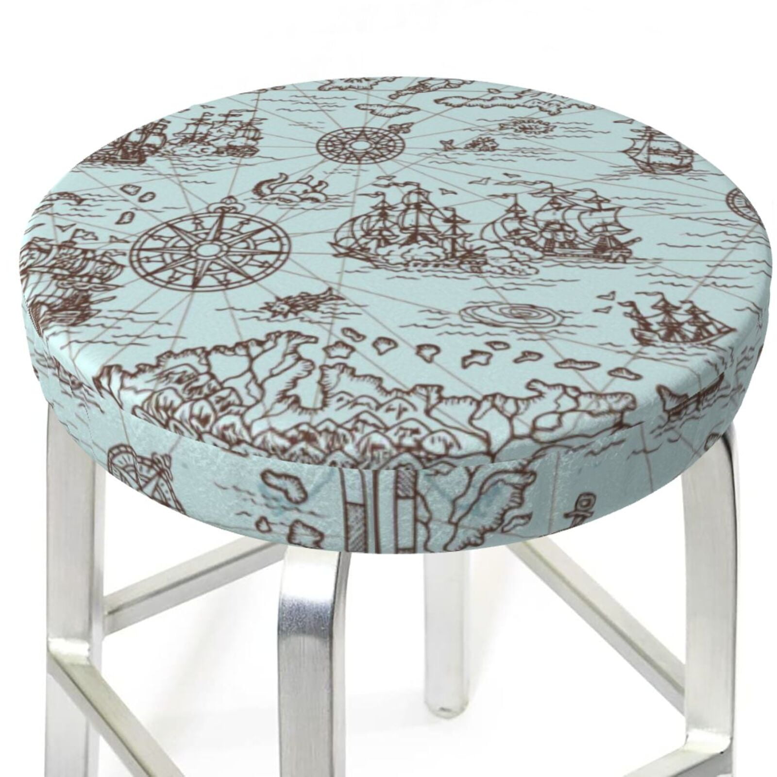 Uemuo Pirate Adventure Map Pattern Round Bar Stool Seat Covers Washable ...