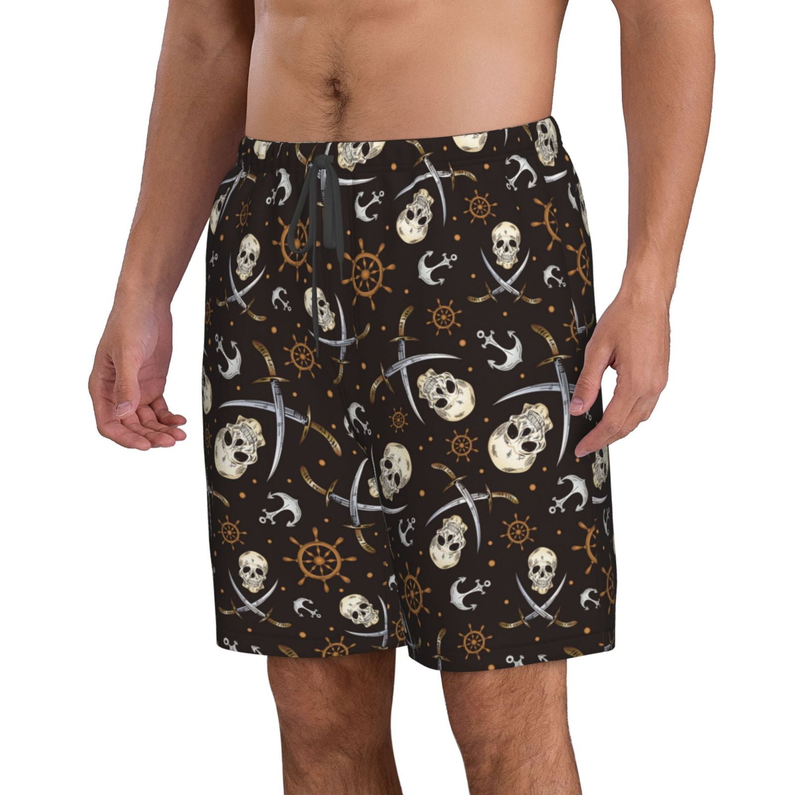 Uemuo Pirate Skulls Pattern Men's Swim Trunks Hawaiian Beach Bathing ...