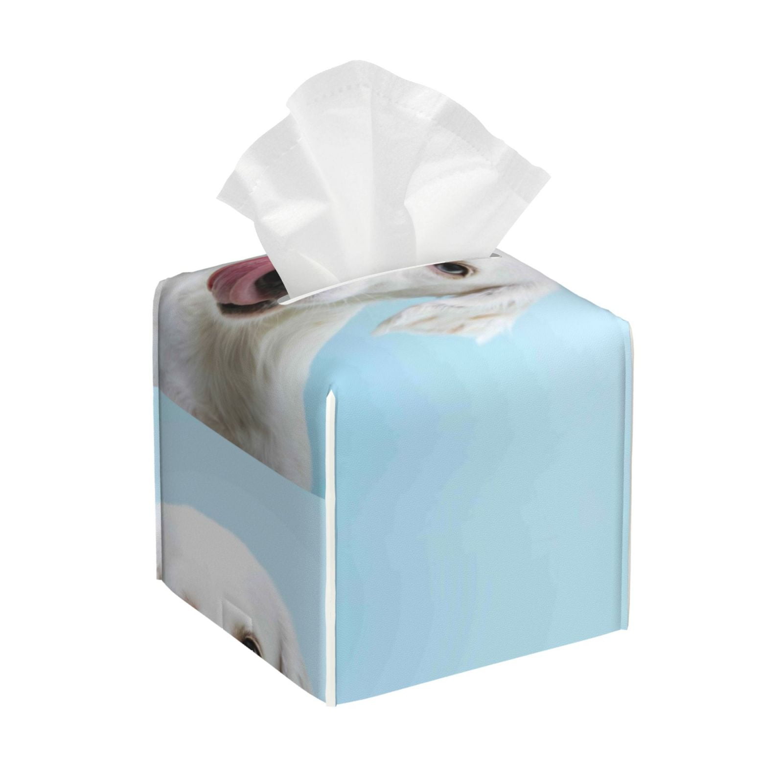 Uemuo Puppy Licks Nose Tissue Box Cover Holder, Square with Bottom Belt ...