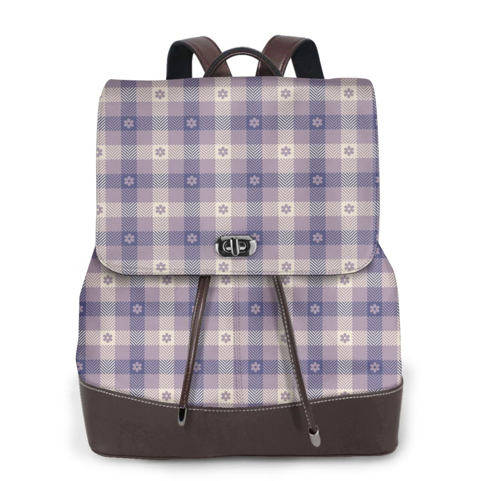 Uemuo Purple Floral Gingham Check Plaid for Backpack Purse for Women ...