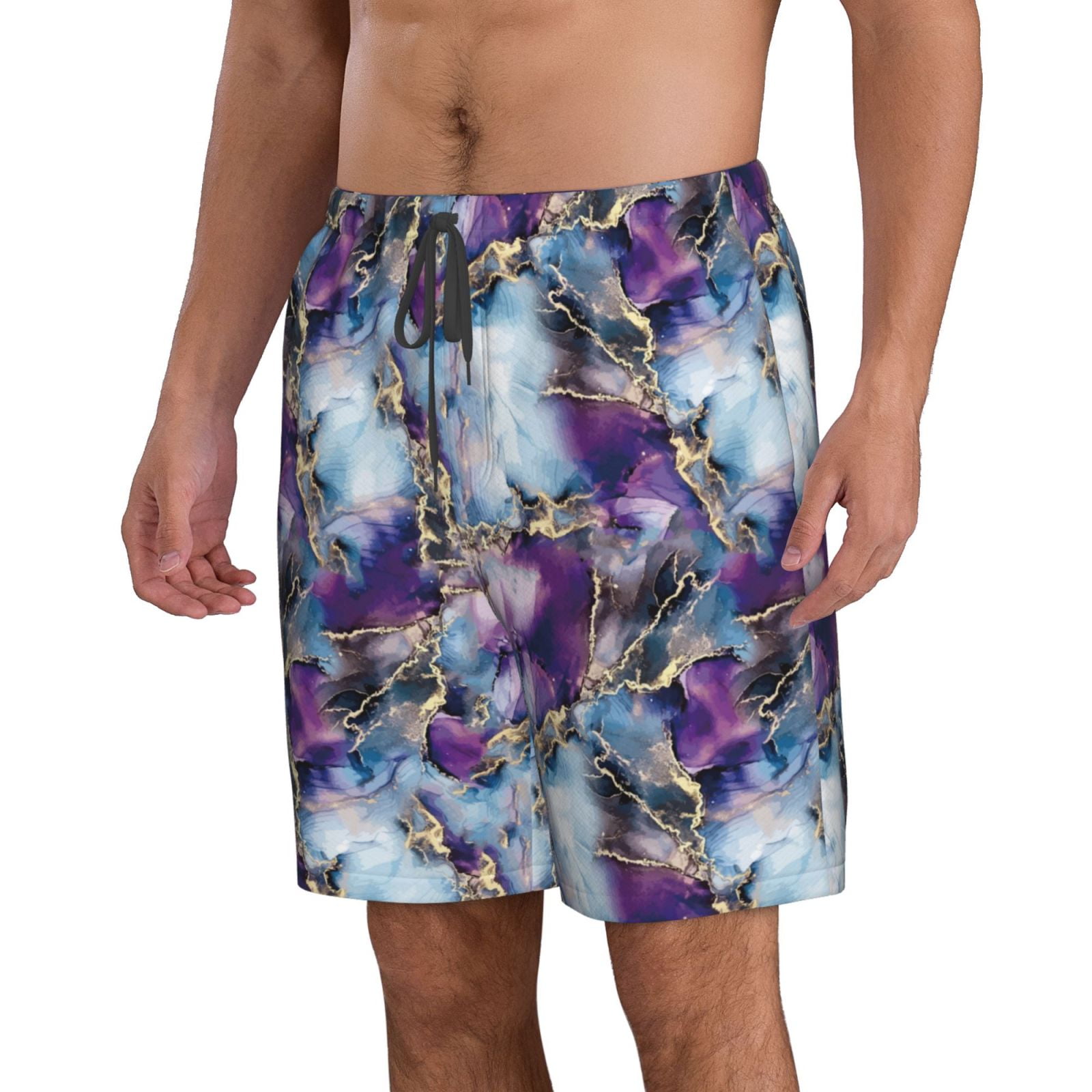 Uemuo Purple Marble Texture Pattern Men's Swim Trunks Hawaiian Beach ...