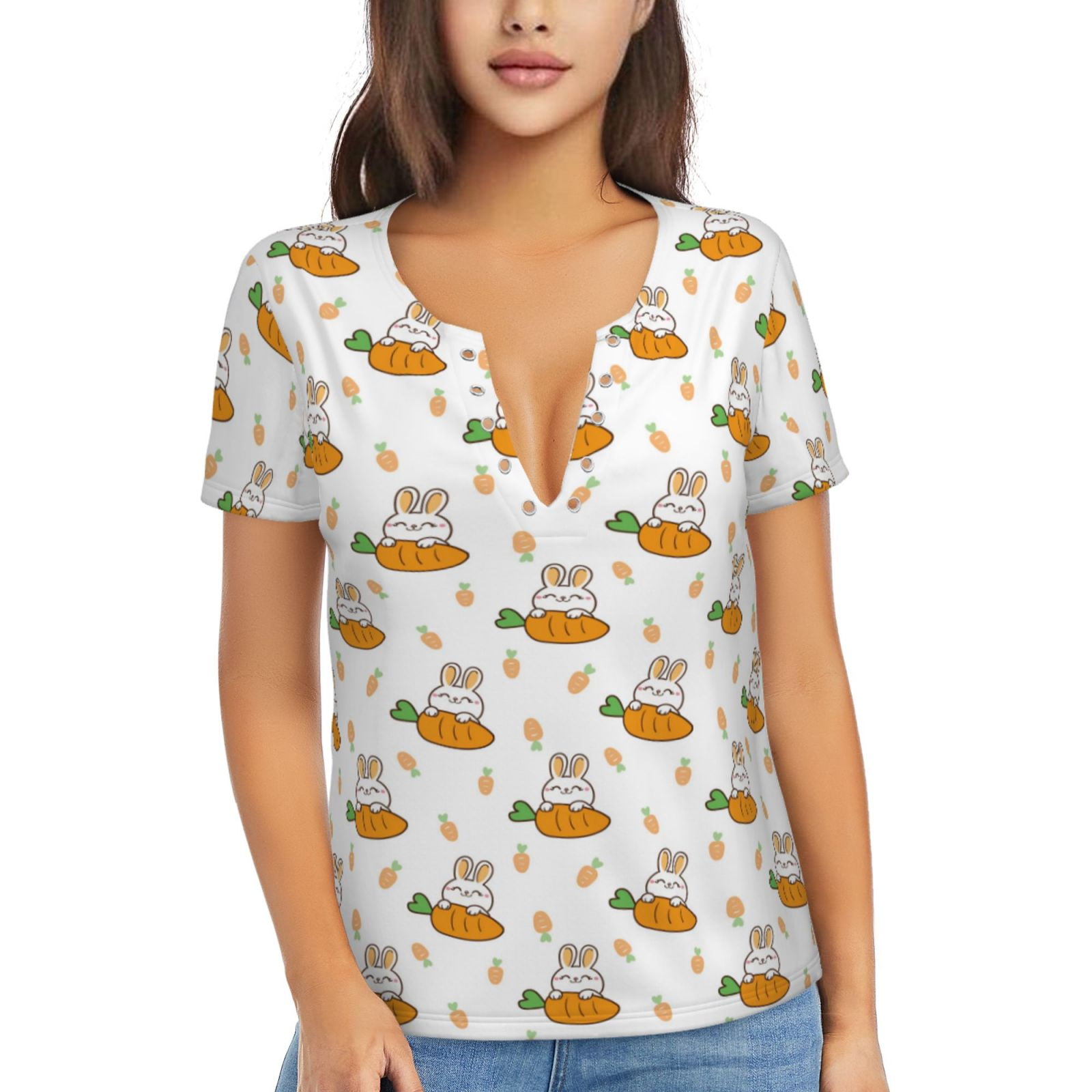Uemuo Rabbit And Carrot Drawing Women's Deep V-Neck Low Cut Tops ...