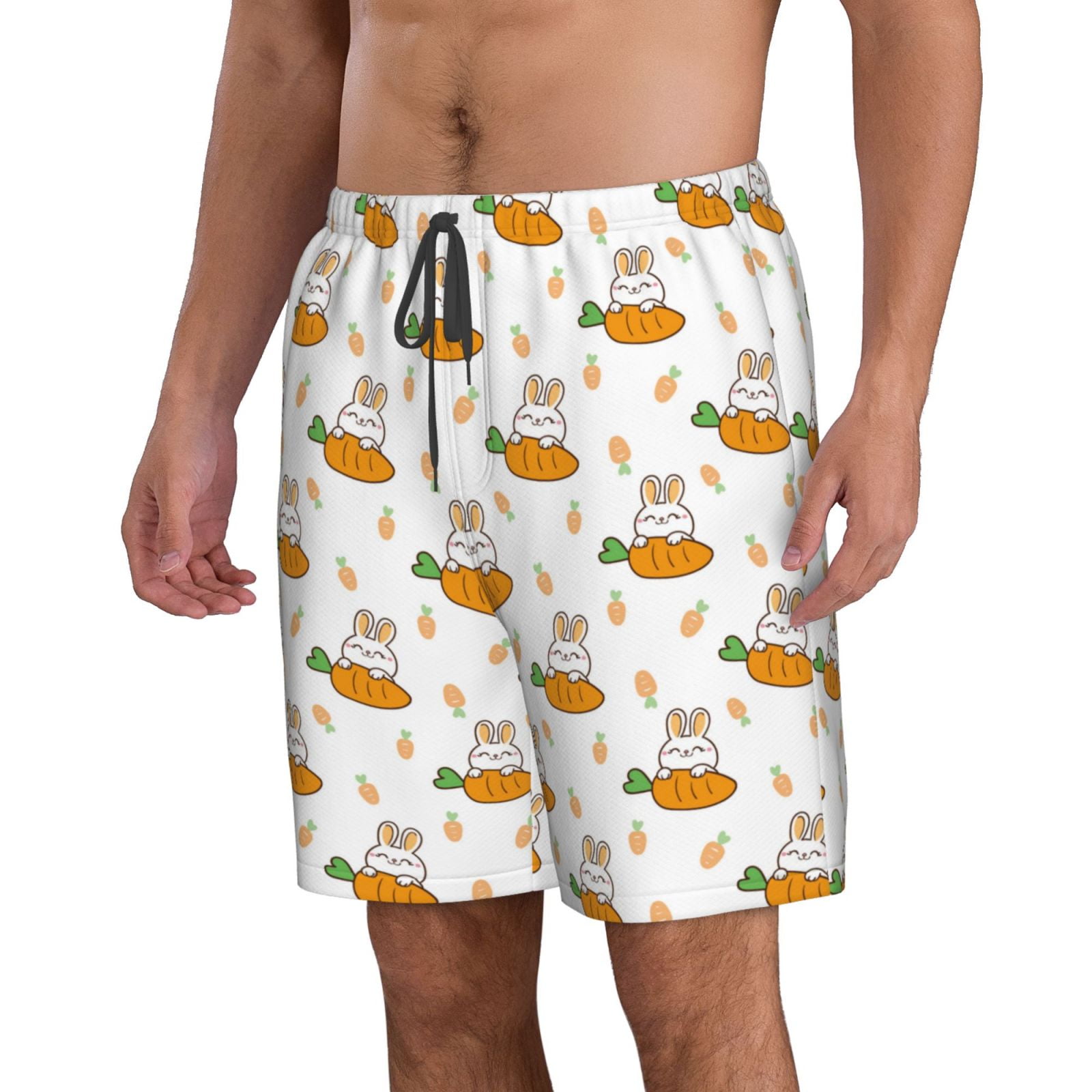 Uemuo Rabbit And Carrot Pattern Men's Swim Trunks Hawaiian Beach ...