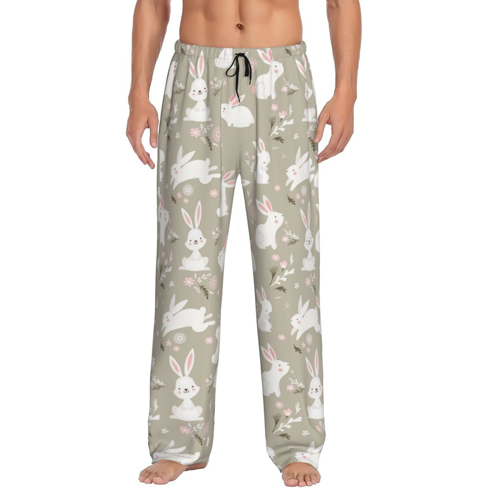 Uemuo Rabbit And Flower Pattern Men's Wide Leg Palazzo Lounge Pants ...