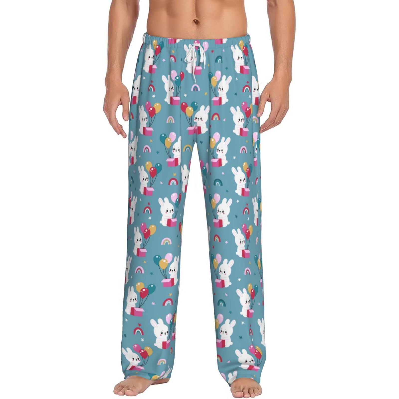 Uemuo Rabbit And Rainbow Pattern Men's Wide Leg Palazzo Lounge Pants ...