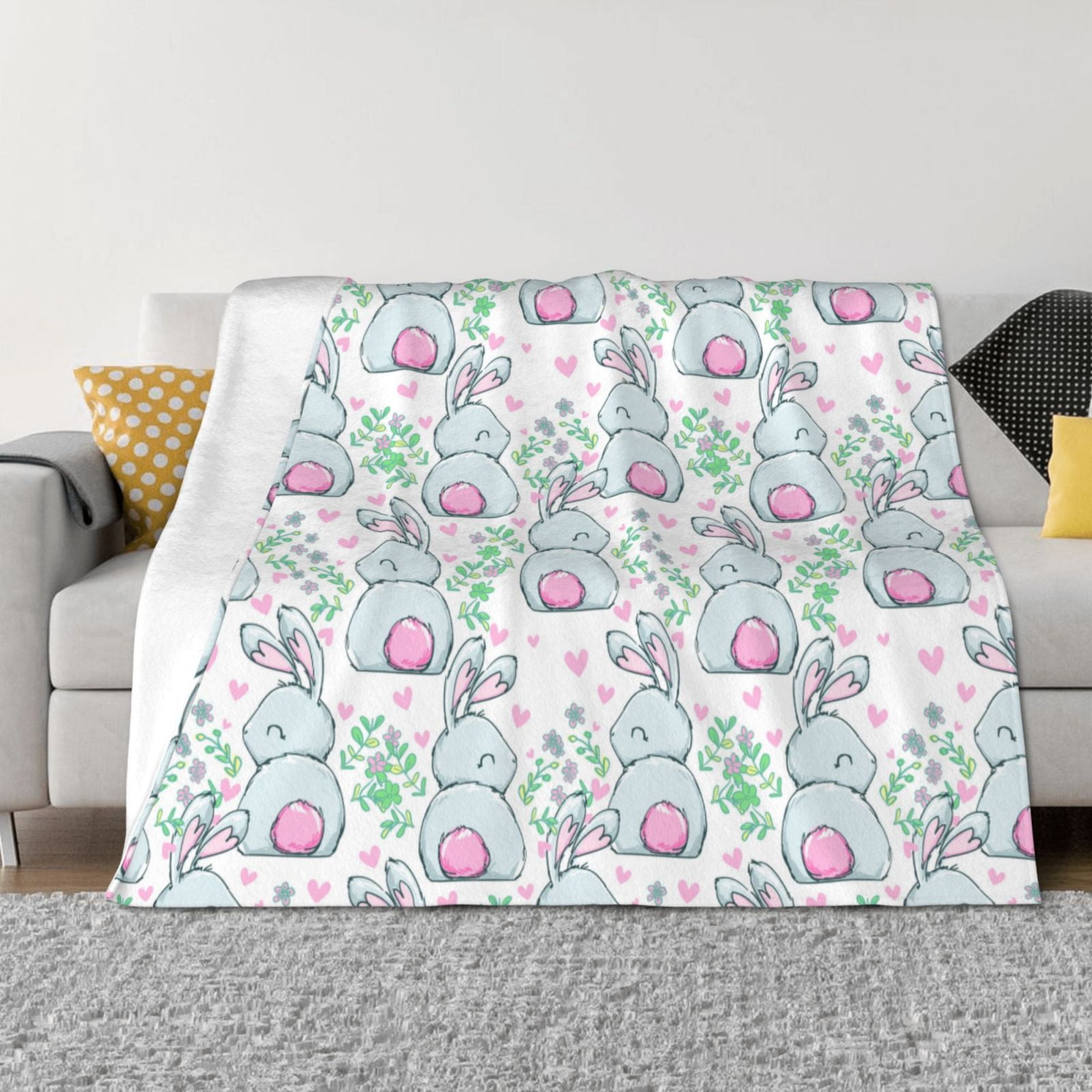 Uemuo Rabbit Back View Printed Throw Blanket for Couch, Fluffy Fuzzy ...