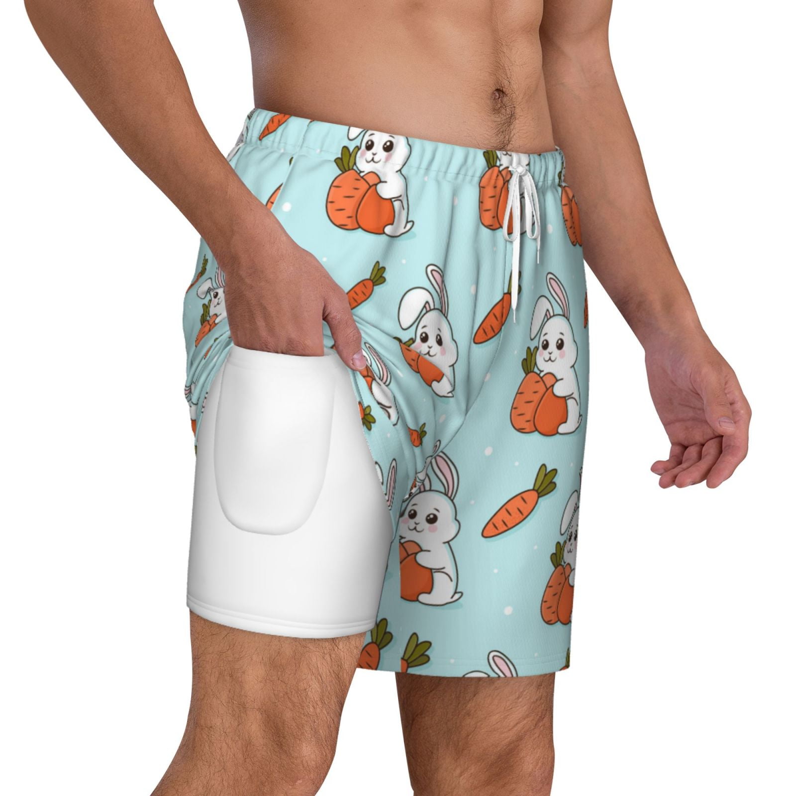 Uemuo Rabbit Is Eating Carrots Pattern Mens Swim Trunks Quick Dry Board ...