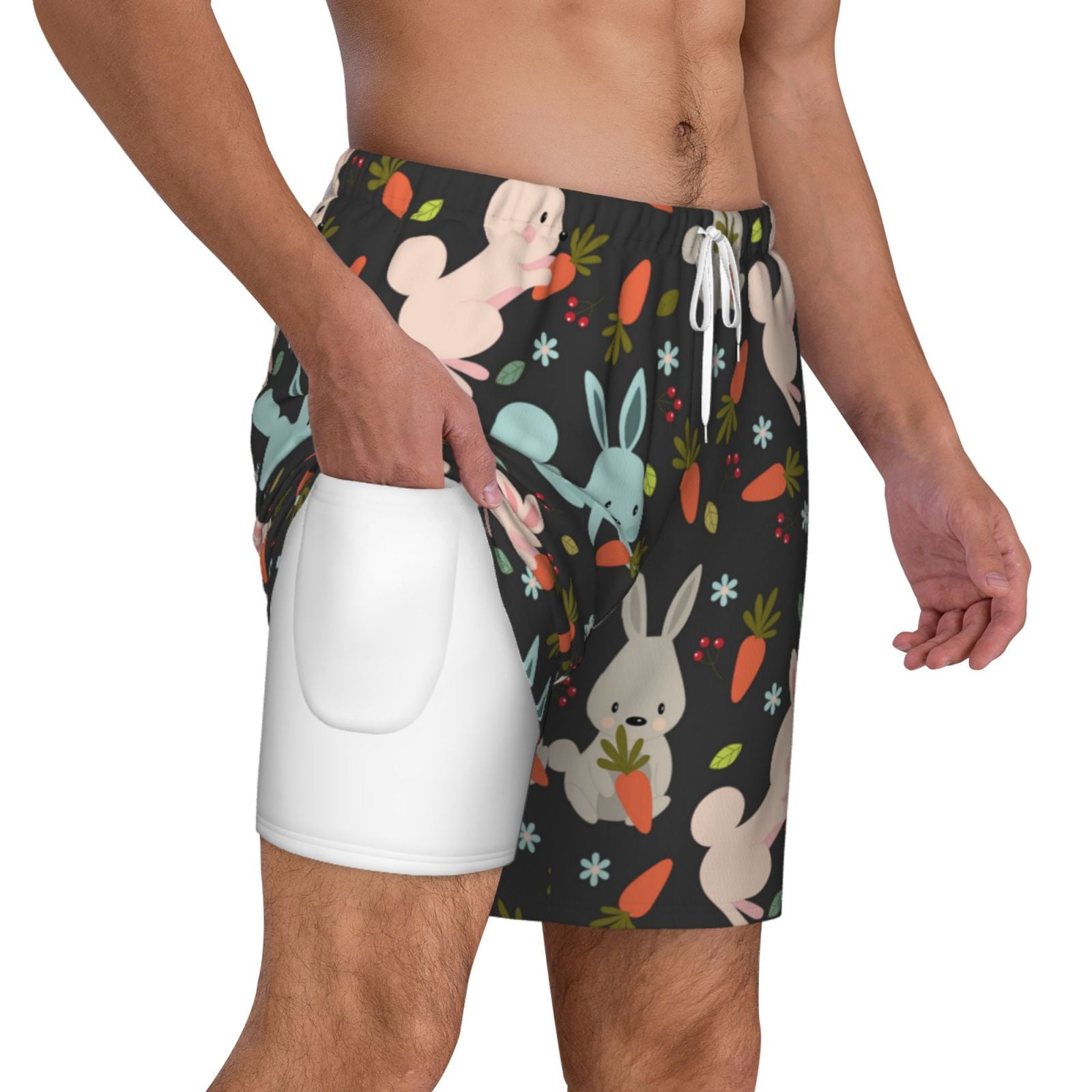 Uemuo Rabbit Is Eating Carrots Pattern Mens Swim Trunks Quick Dry Board ...