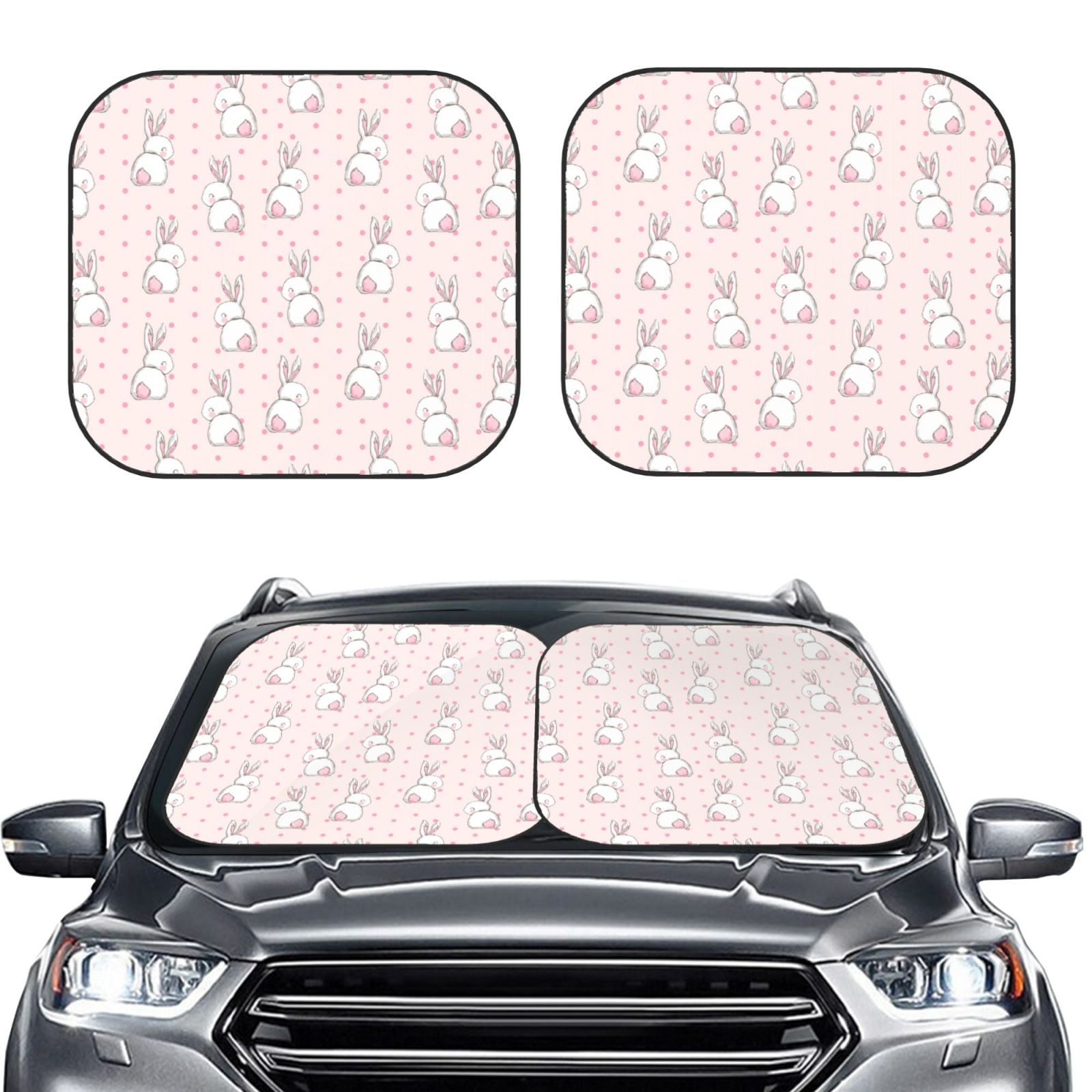 Uemuo Rabbit Printed 2 PCS Car Windshield Sun Shade, Auto Sun Heat and ...