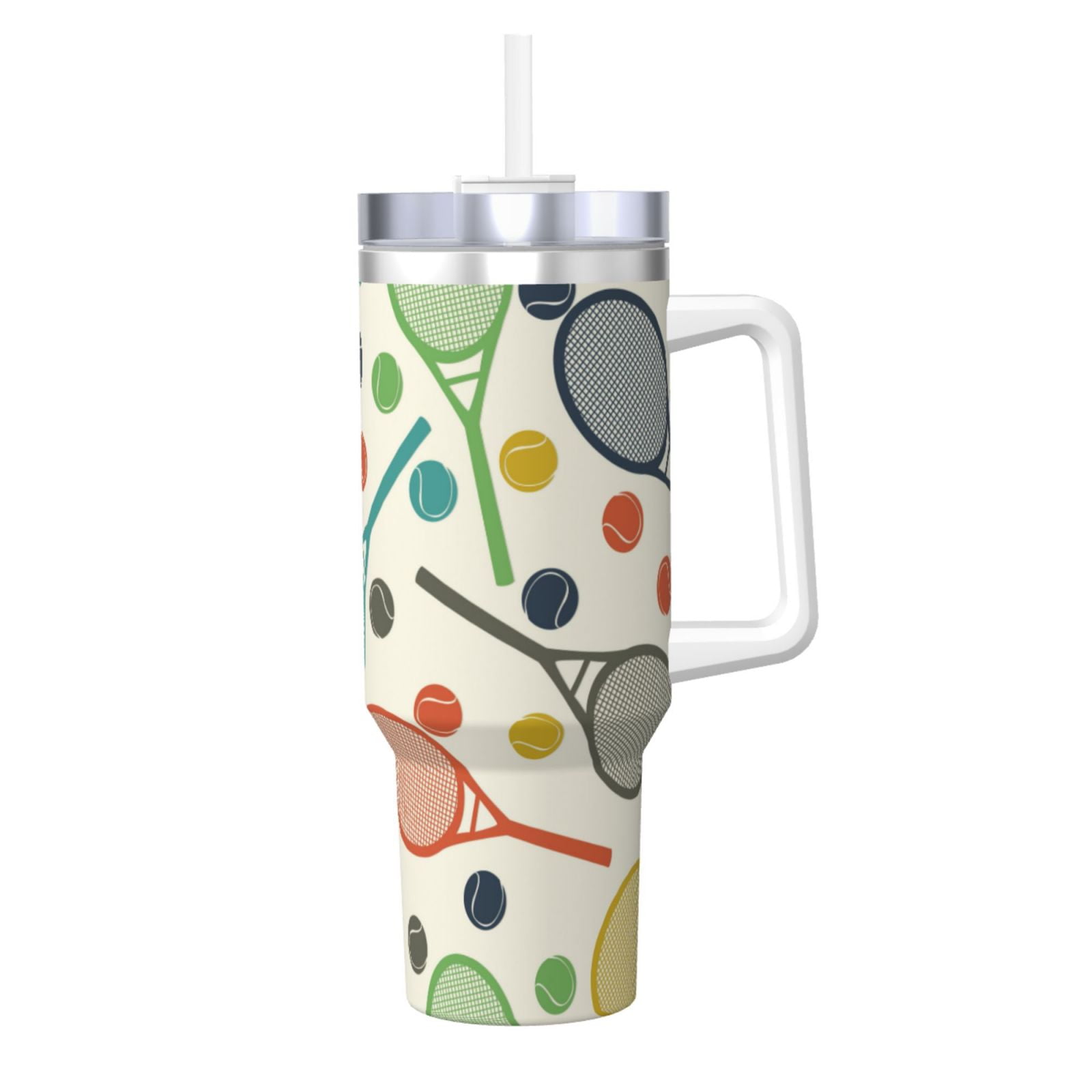 Uemuo Racket and Tennis Ball Print 40oz Ice Bully With Handle And Straw ...