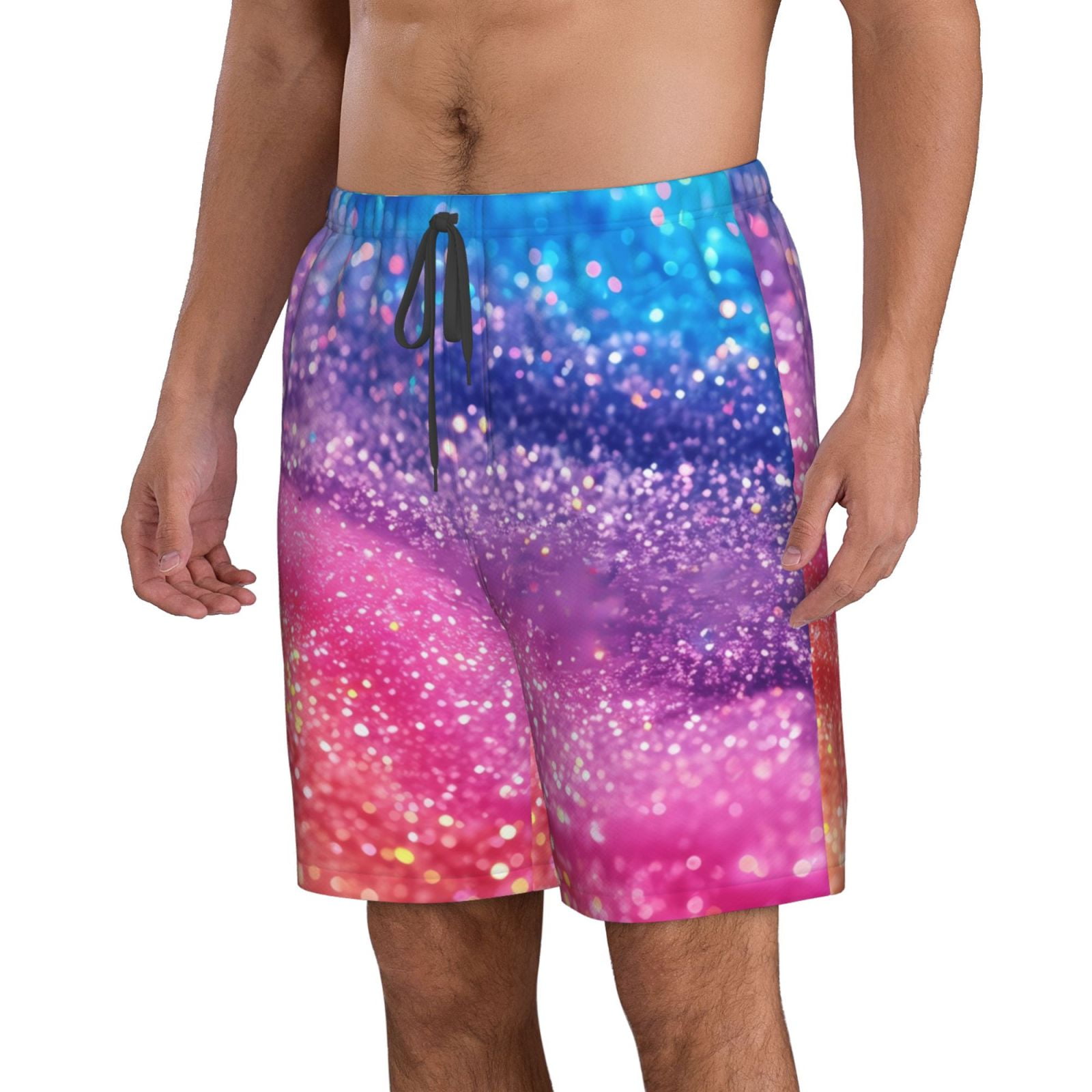 Uemuo Rainbow Glitter Cute Pattern Men's Swim Trunks Hawaiian Beach ...