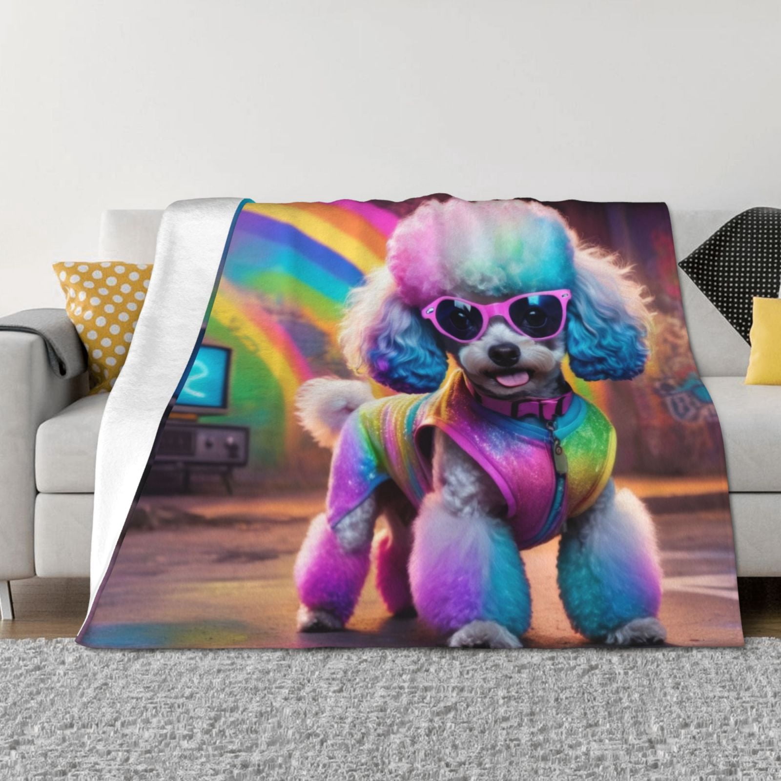 Uemuo Rainbow Poodle Urban Street Printed Throw Blanket for Couch ...
