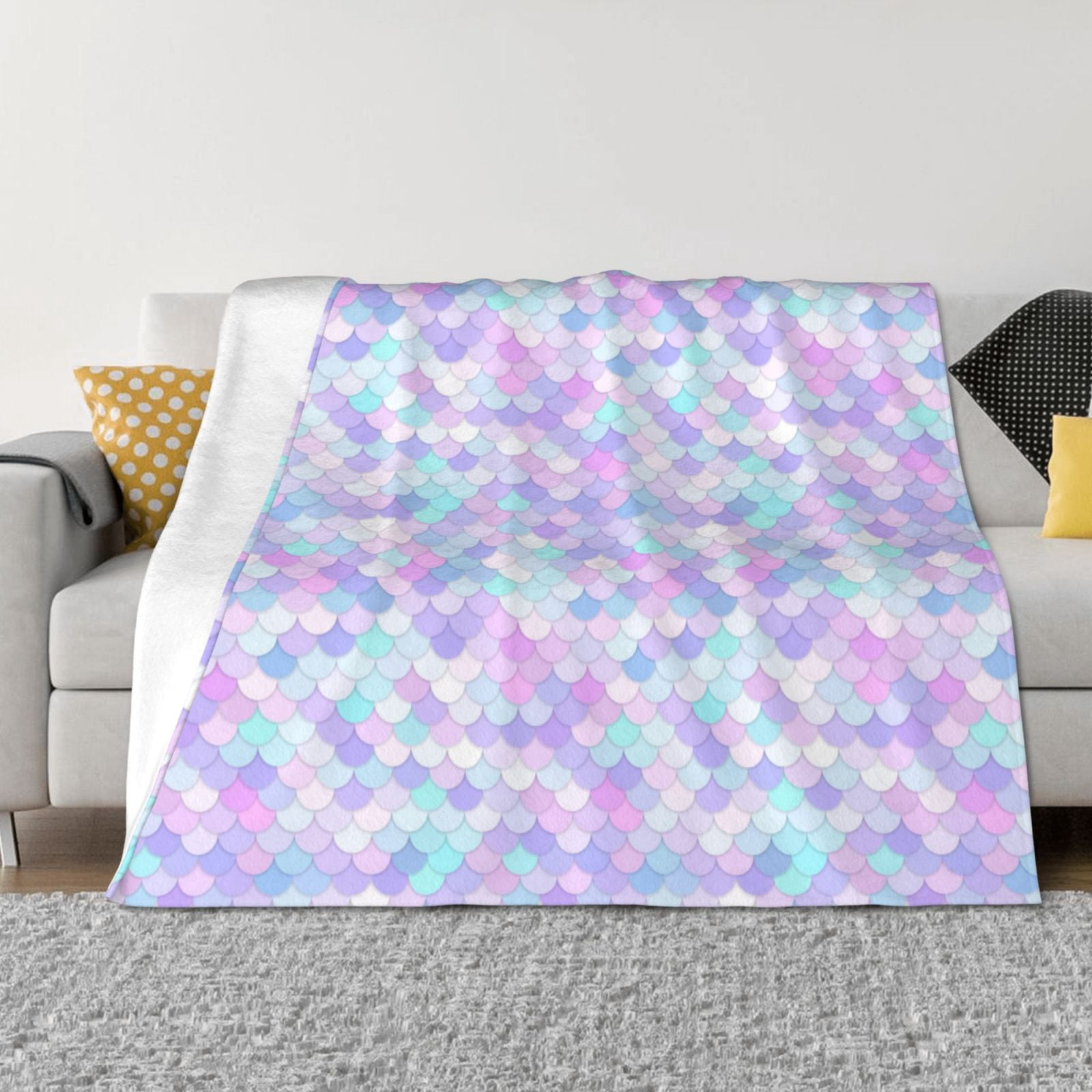 Uemuo Rainbow Scales Printed Throw Blanket for Couch, Fluffy Fuzzy ...
