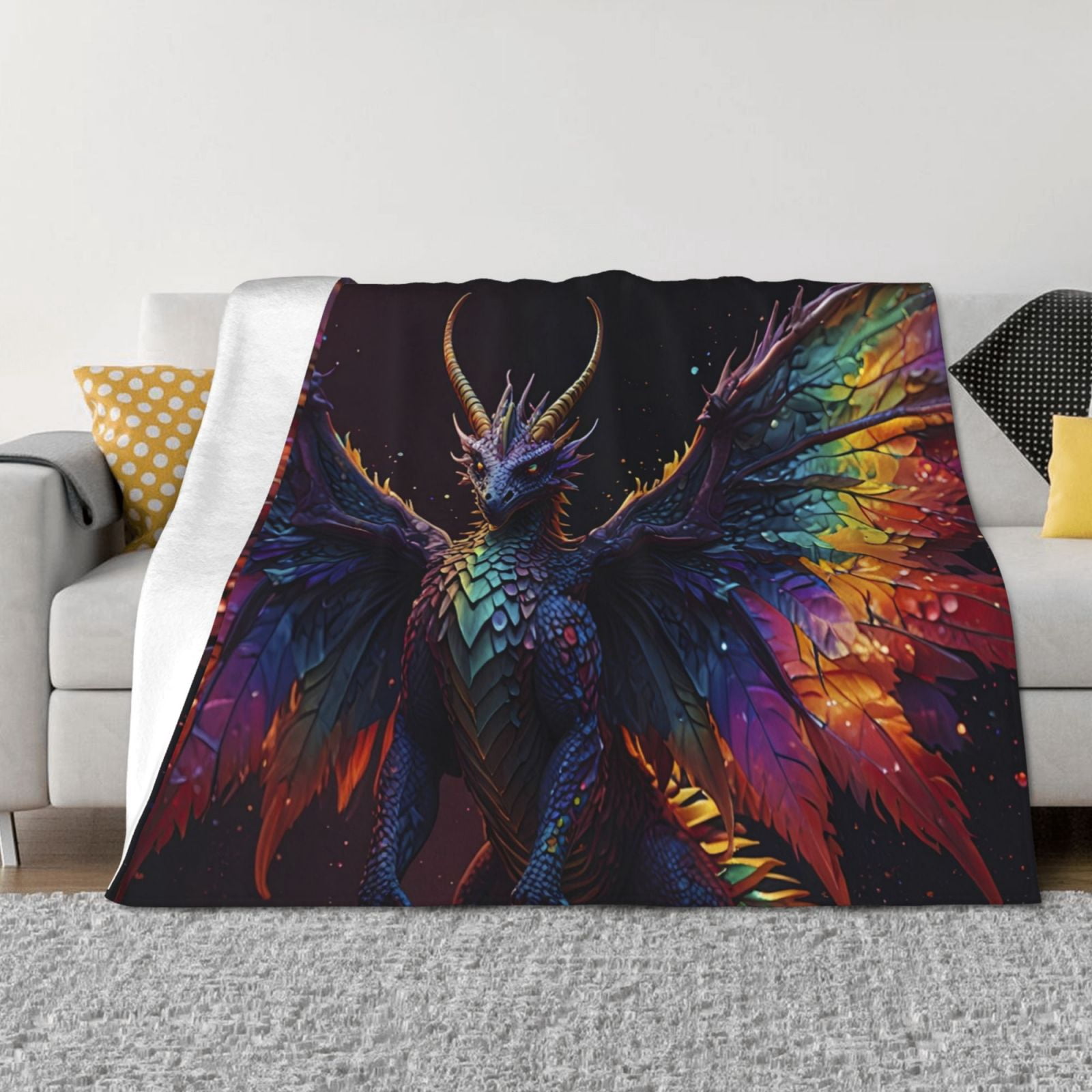 Uemuo Rainbow Wings Majestic Dragon Printed Throw Blanket for Couch ...