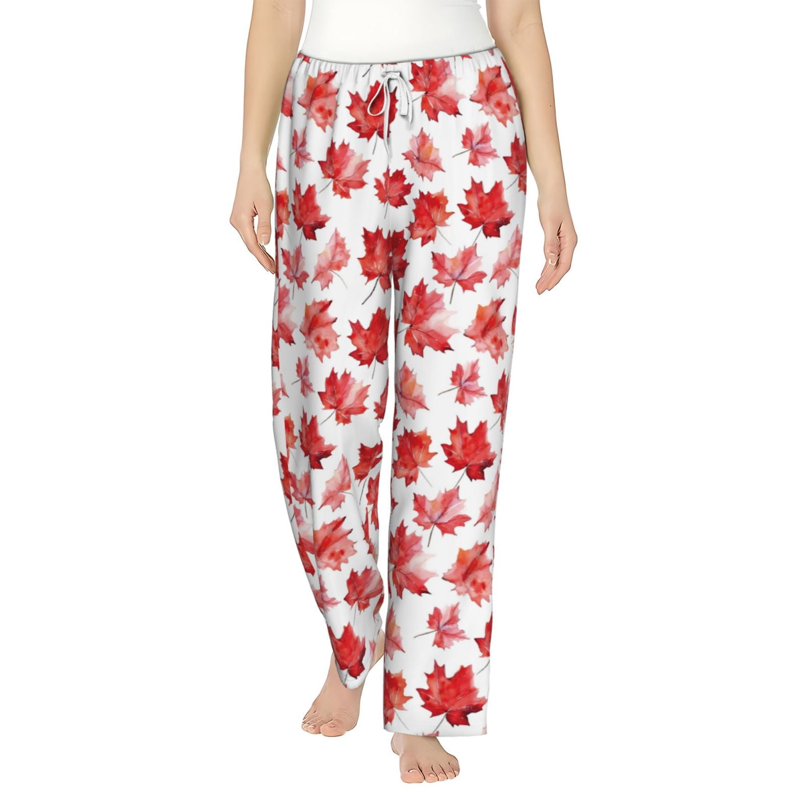 Uemuo Realistic Maple Leaf Pattern Women's Wide Leg Palazzo Lounge ...