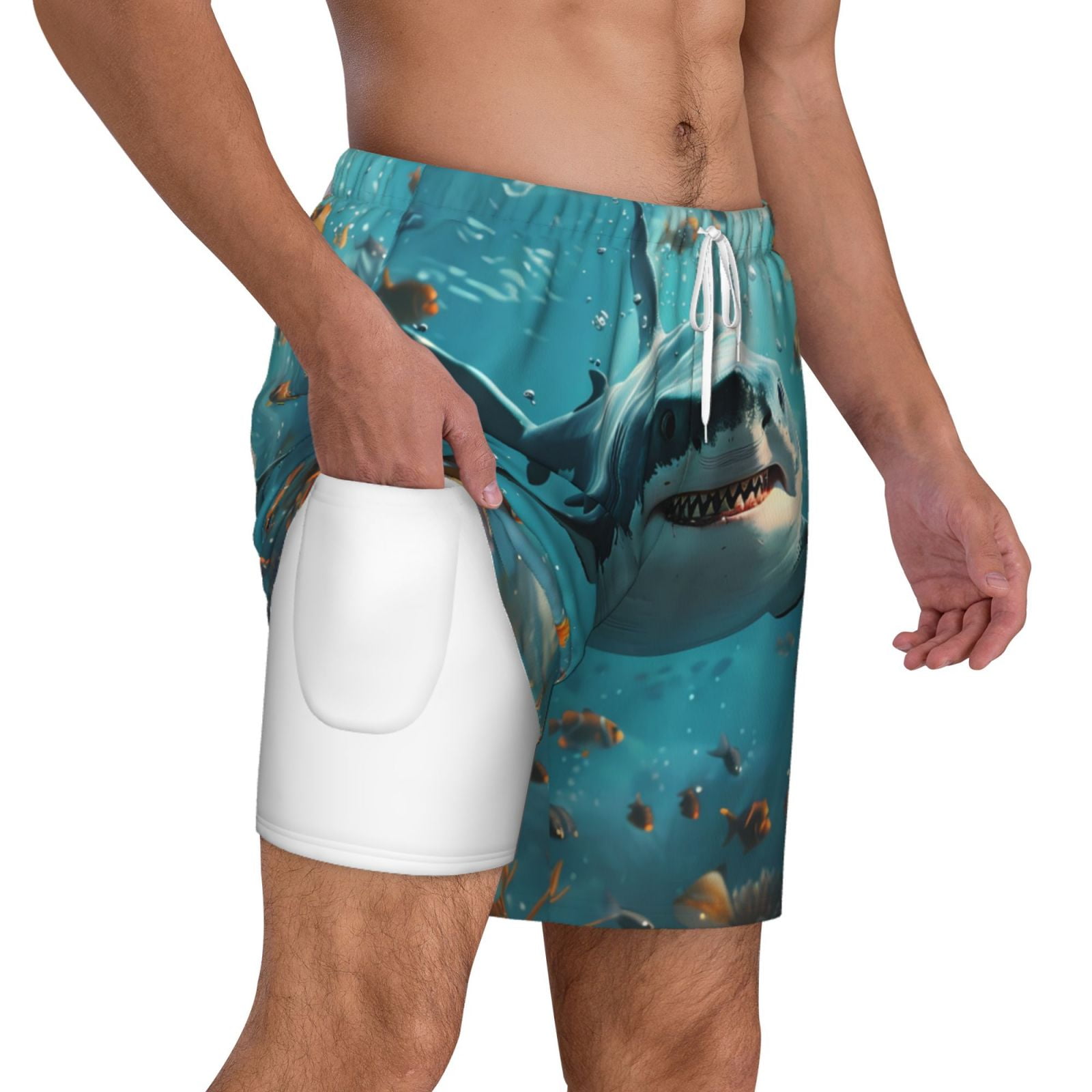 Uemuo Realistic Ocean Shark Pattern Mens Swim Trunks Quick Dry Board ...