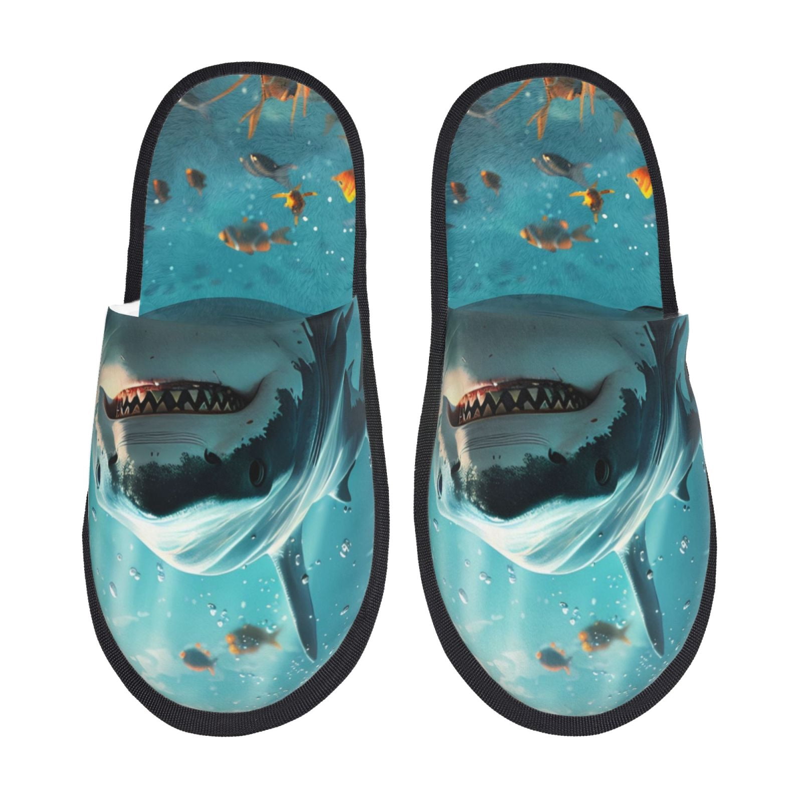 Uemuo Realistic Ocean Shark Printe Plush Furry Slippers with EVA Sole ...