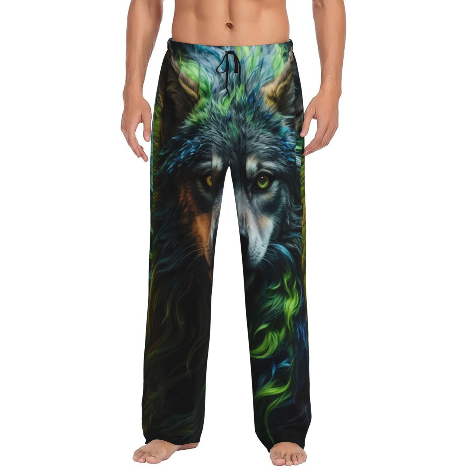 Uemuo Realistic Style Colorful Wolf A Pattern Men's Wide Leg Palazzo ...