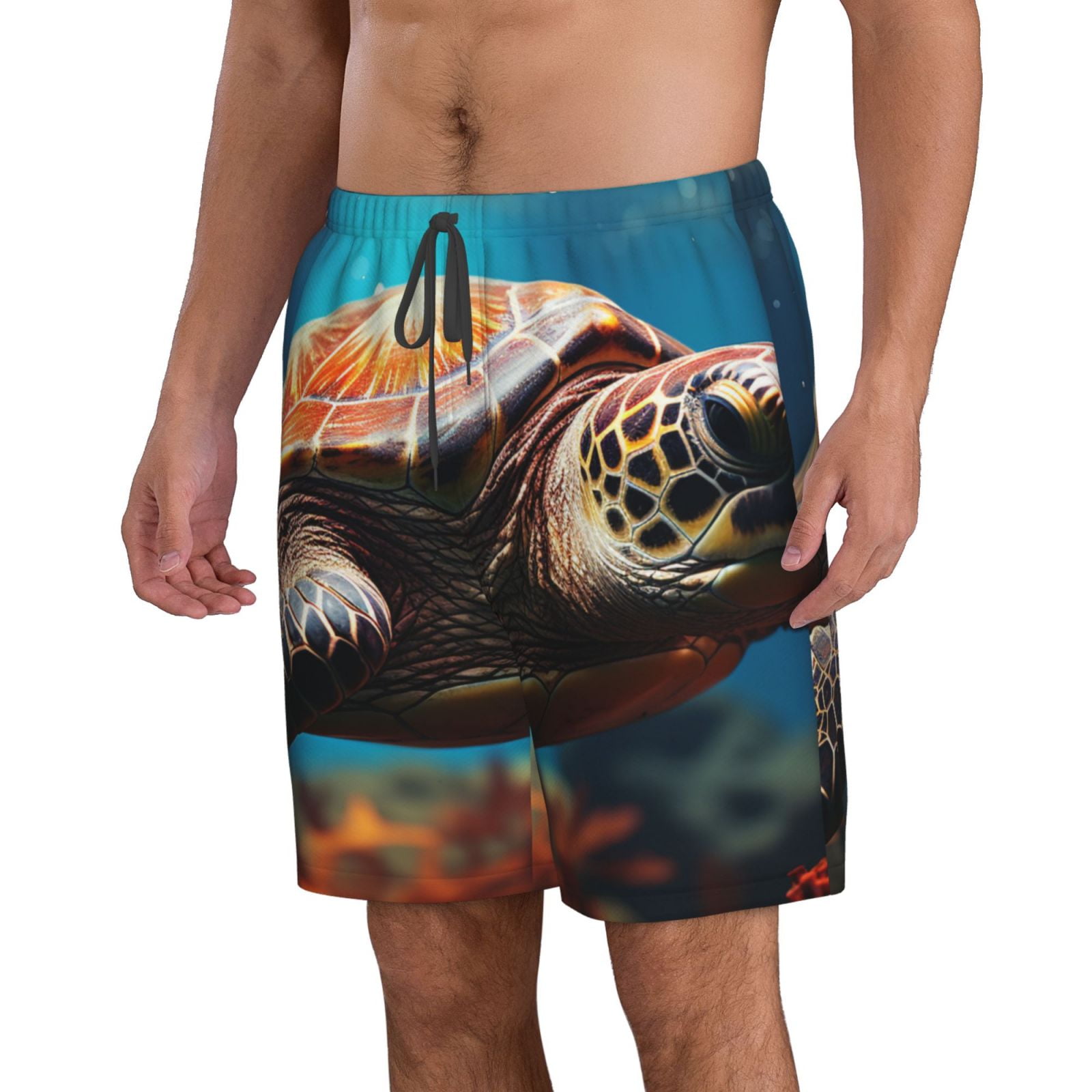 Uemuo Realistic Turtle Pattern Men's Swim Trunks Hawaiian Beach Bathing ...