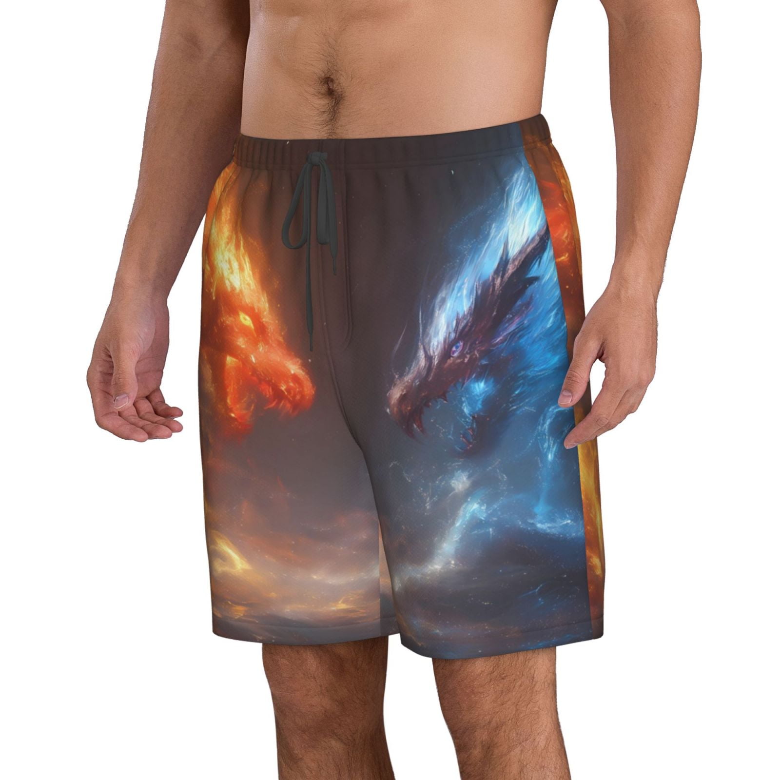 Uemuo Red And Blue Fire Dragon D Pattern Men's Swim Trunks Hawaiian ...
