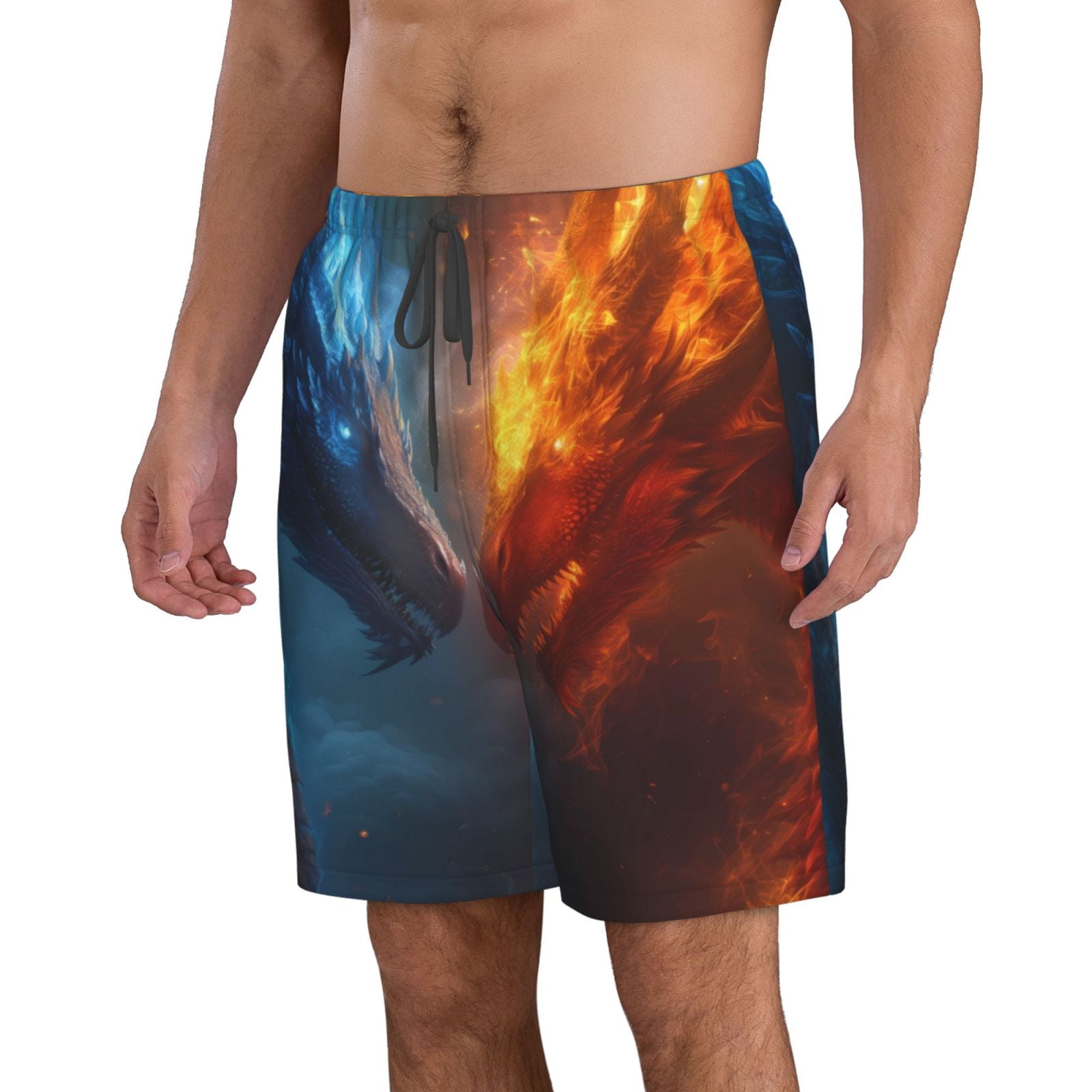 Uemuo Red And Blue Fire Dragon E Pattern Men's Swim Trunks Hawaiian ...
