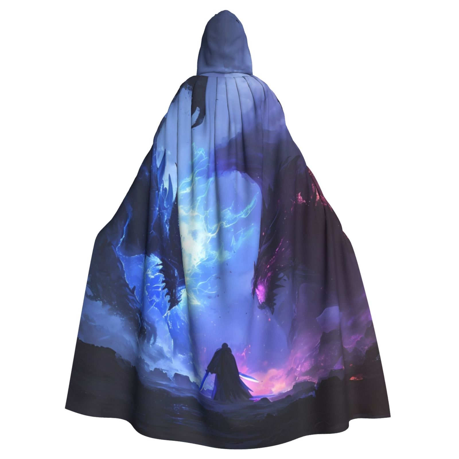 Uemuo Red And Blue Fire Dragon Pattern Hooded Cloak Cape with Hood ...