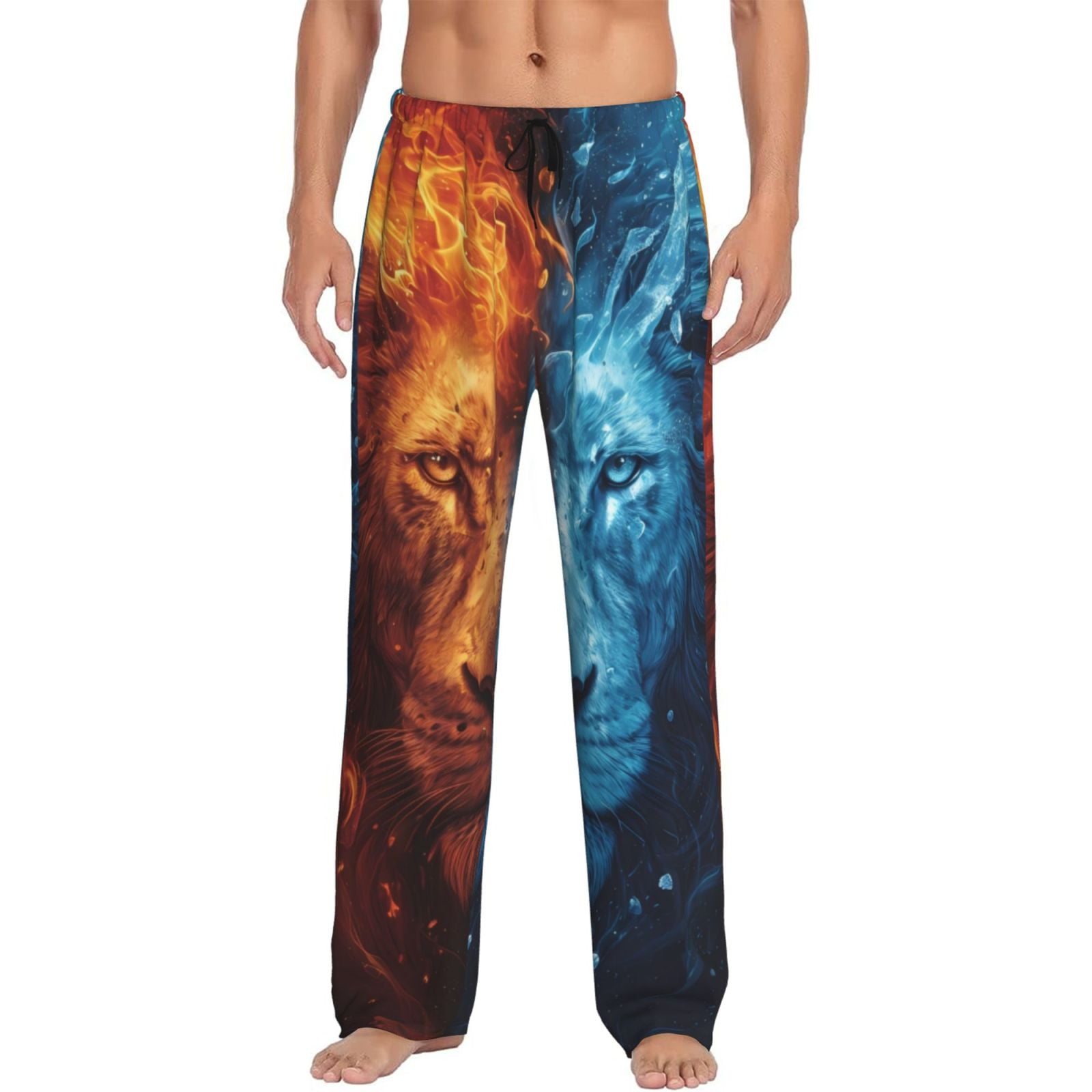 Uemuo Red And Blue Fire Lion Pattern Men's Wide Leg Palazzo Lounge ...