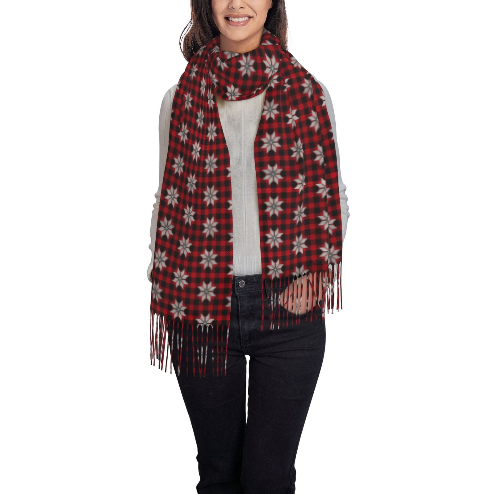 Uemuo Red Buffalo Plaid Merry Christmas Pattern Women's Scarf Shawls ...