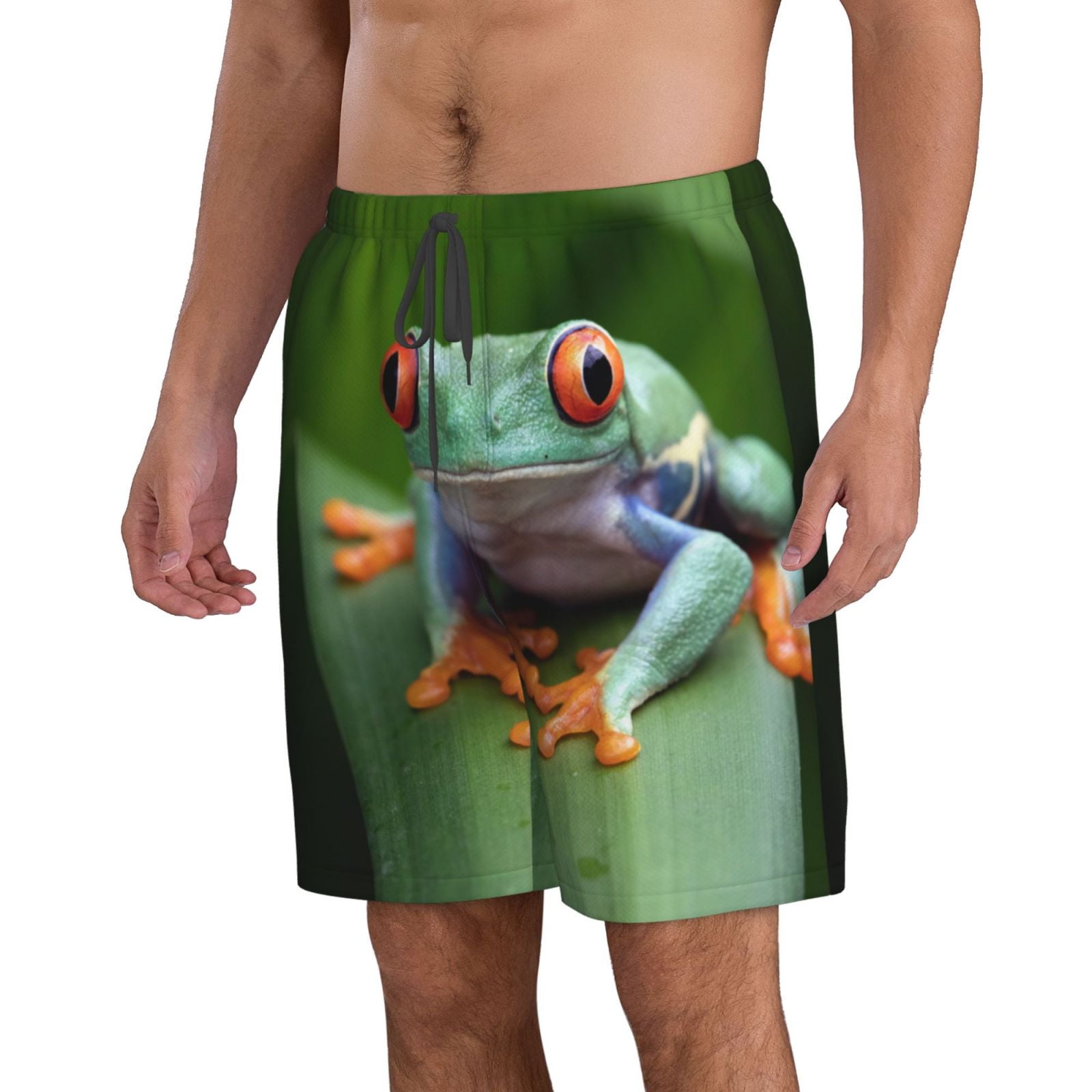 Uemuo Red-Eyed Tree Frog Pattern Men's Swim Trunks Hawaiian Beach ...