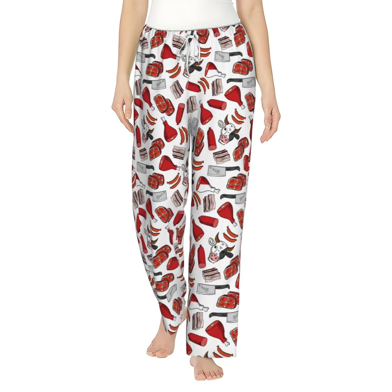 Uemuo Red Food Pattern Women's Wide Leg Palazzo Lounge Pants with ...