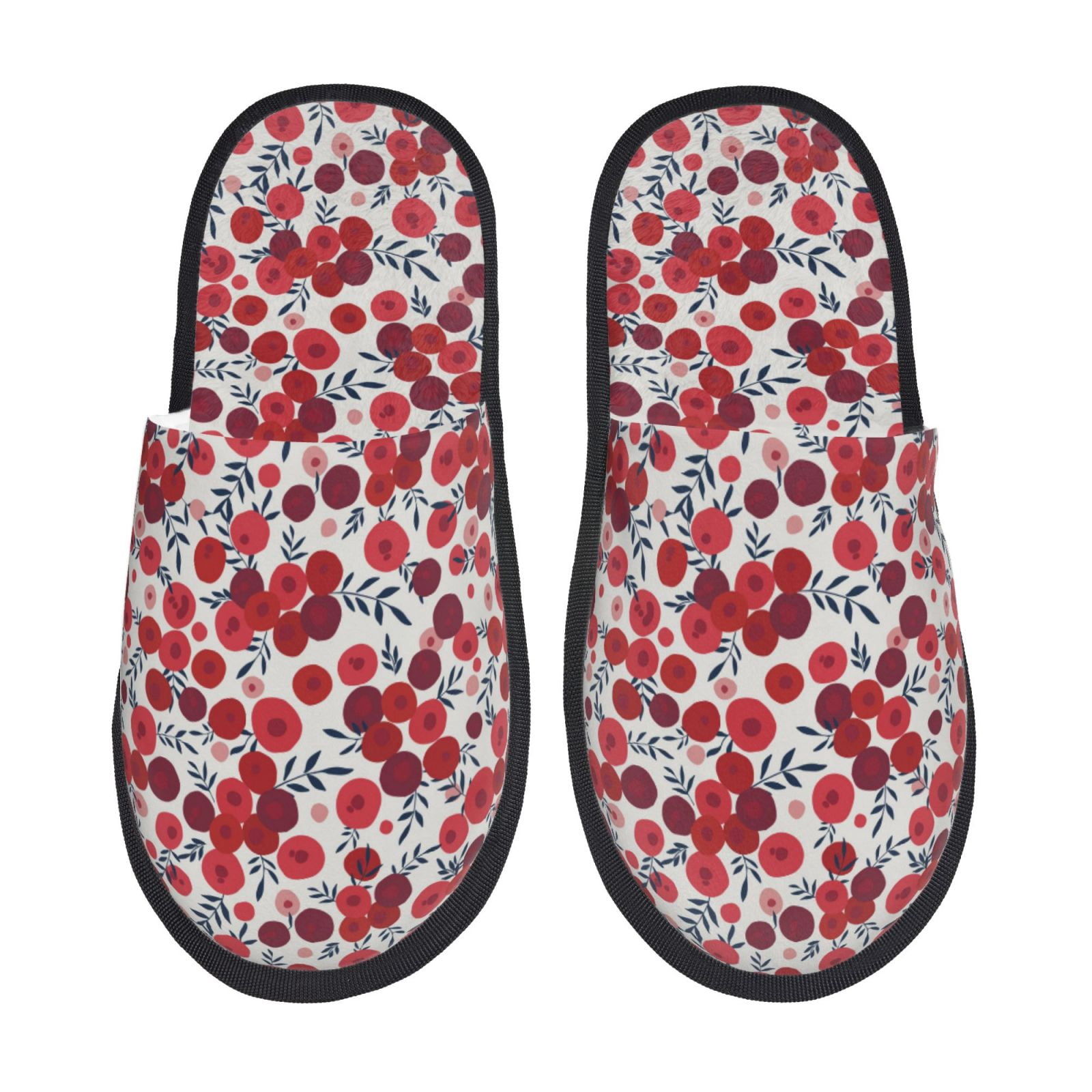 Uemuo Red Hawthorn Printe Plush Furry Slippers with EVA Sole for Men ...