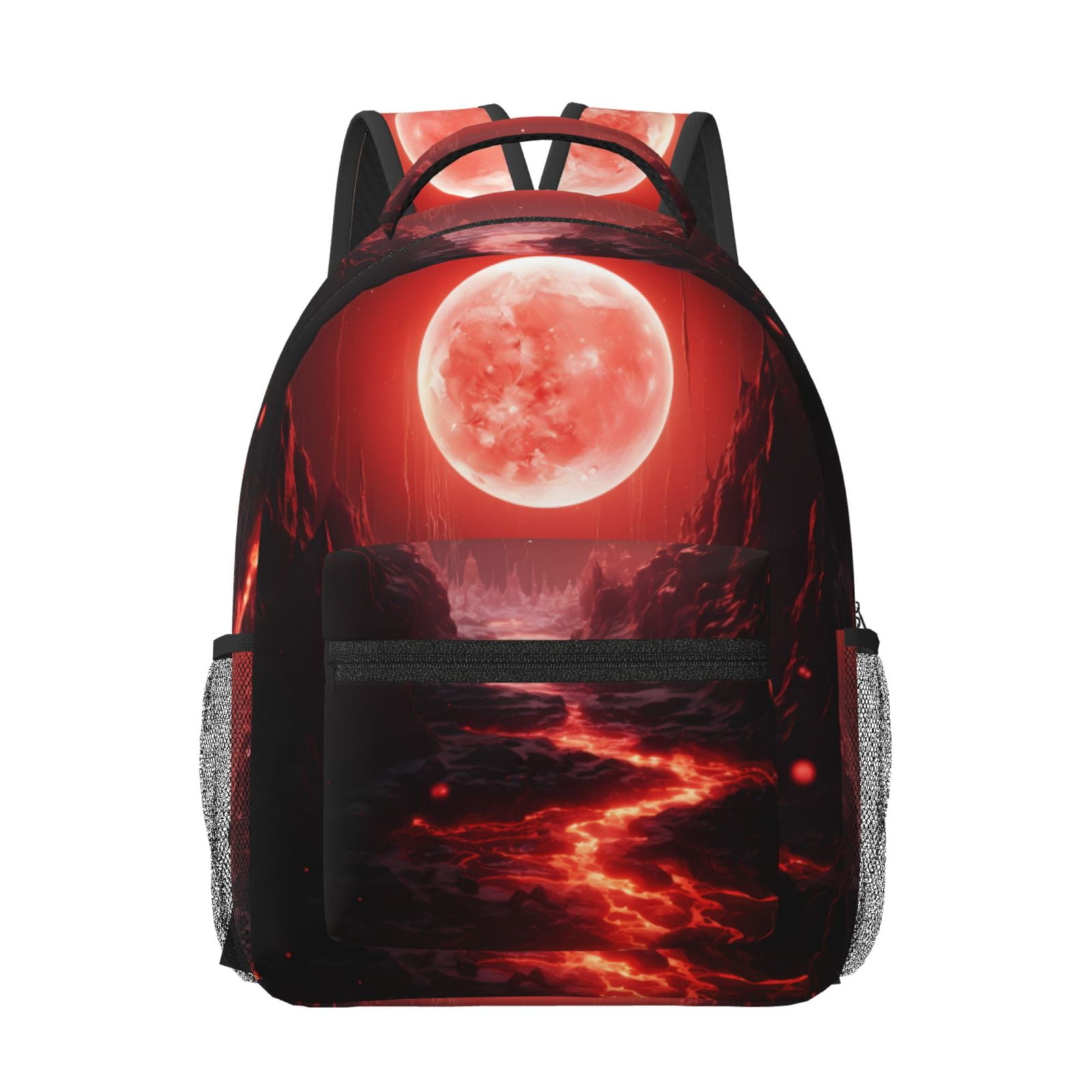 Uemuo Red Moon Lava Printed Student Durable Water-resistant Backpack ...