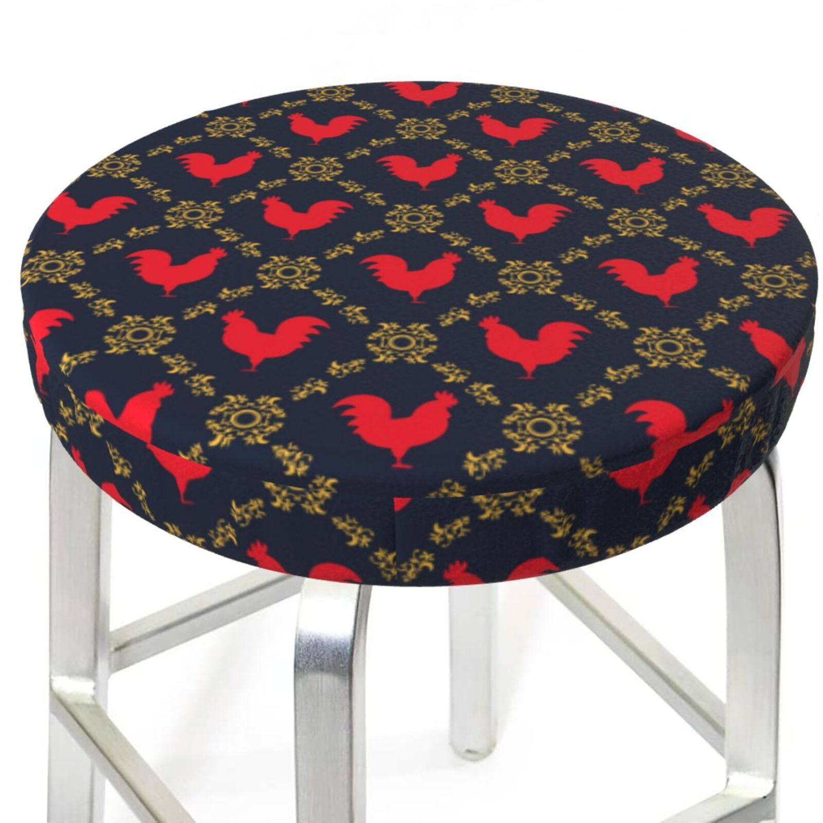 Uemuo Red Rooster Pattern Round Bar Stool Seat Covers Washable Stool ...