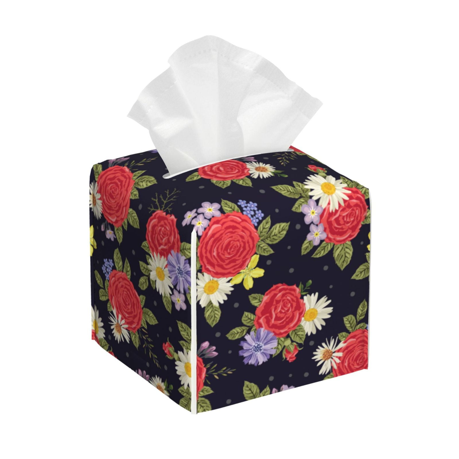 Uemuo Red Rose Flower Tissue Box Cover Holder, Square with Bottom Belt ...