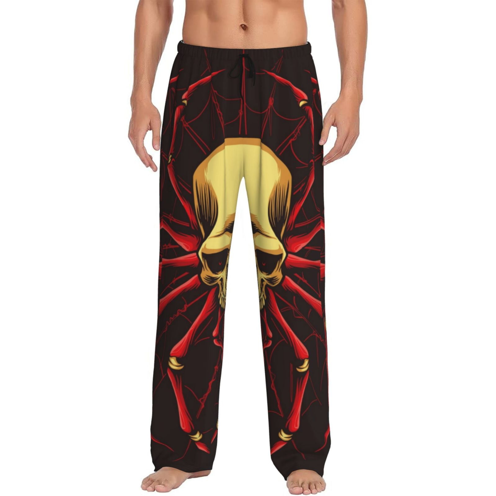 Uemuo Red Skull Spider Pattern Men's Wide Leg Palazzo Lounge Pants with ...