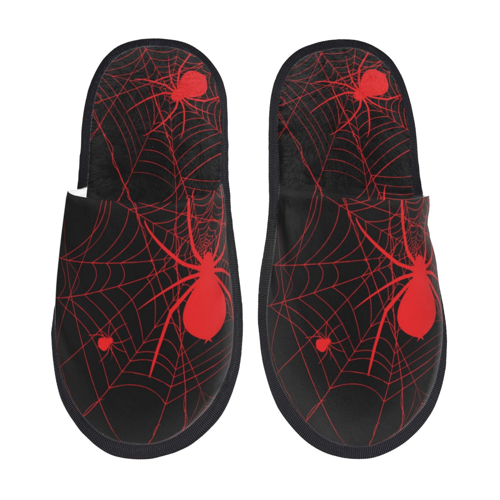 Uemuo Red Spider On The Web Printe Plush Furry Slippers with EVA Sole ...