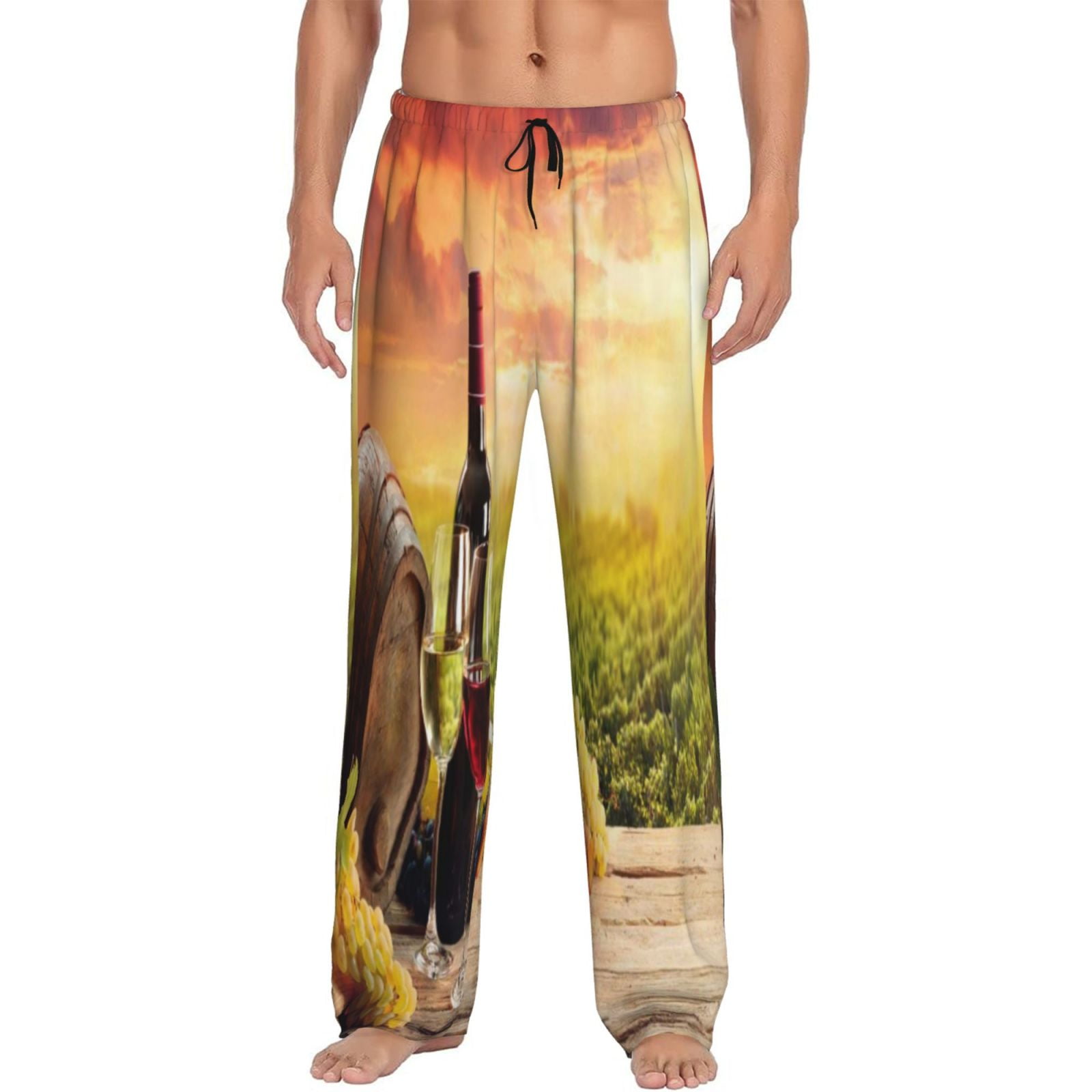 Uemuo Red Wine Glasses Pattern Men's Wide Leg Palazzo Lounge Pants with ...