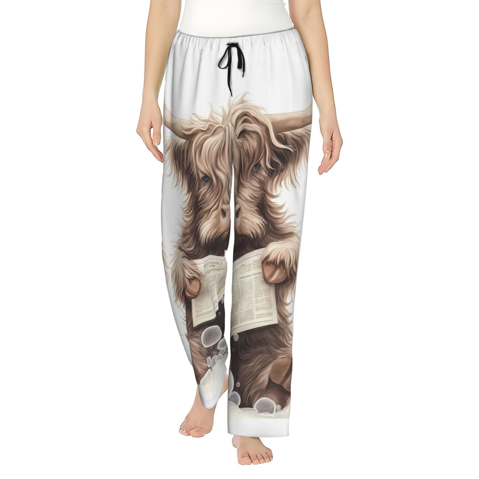 Uemuo Relaxed Cute Cow Reading Pattern Women's Wide Leg Palazzo Lounge ...