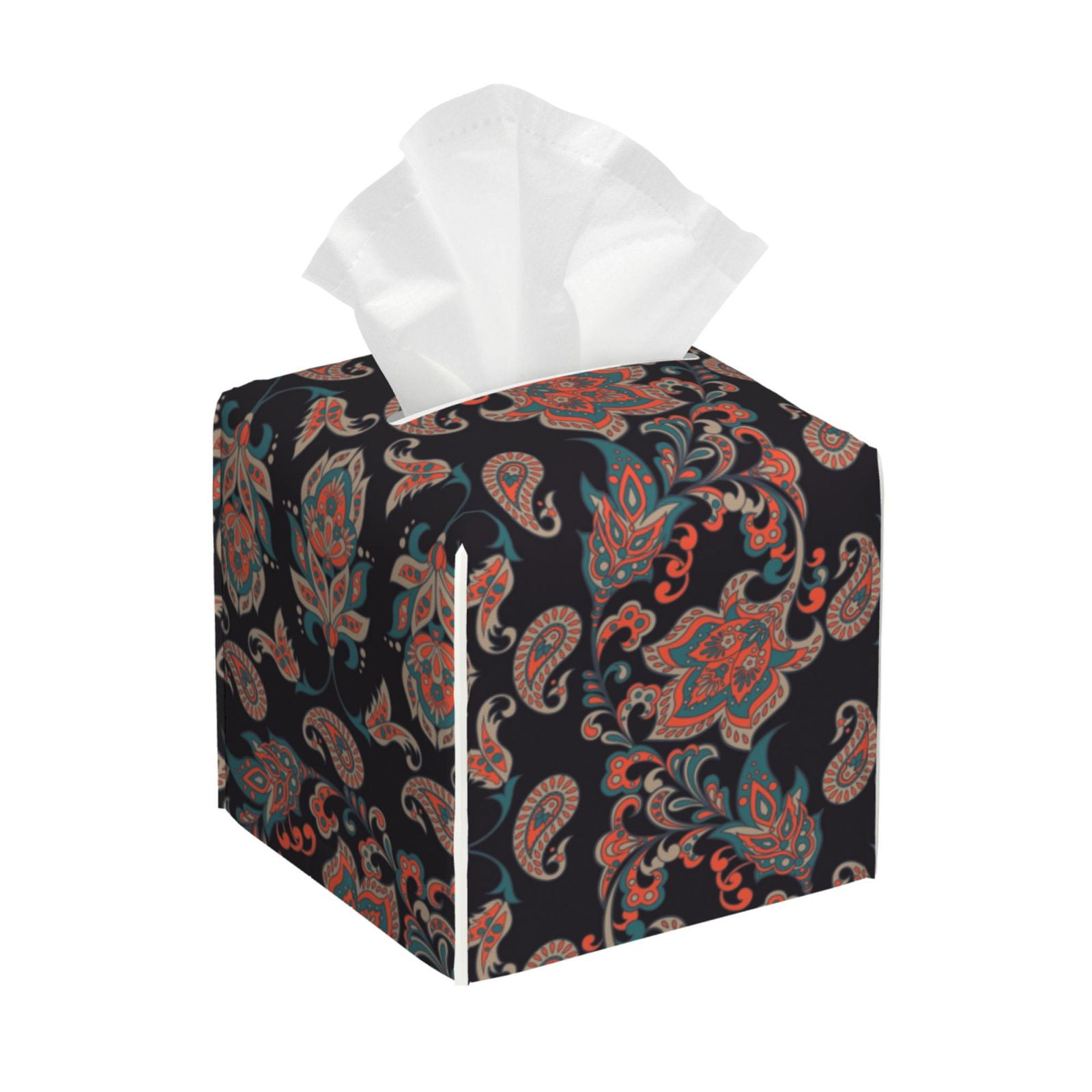 Uemuo Retro Floral Tissue Box Cover Holder, Square with Bottom Belt ...
