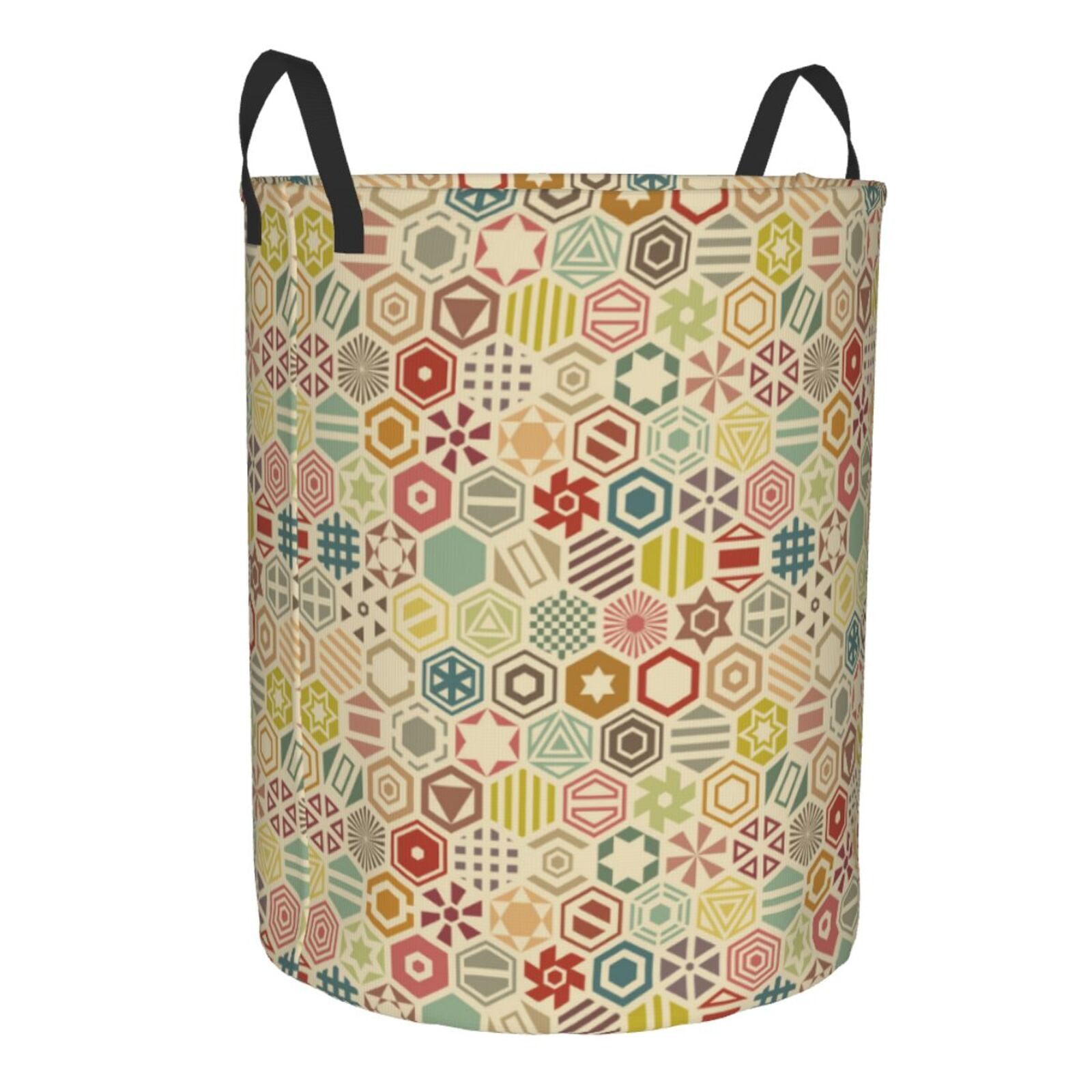 Uemuo Retro Geometry Pattern Circular Laundry Hamper Basket with ...