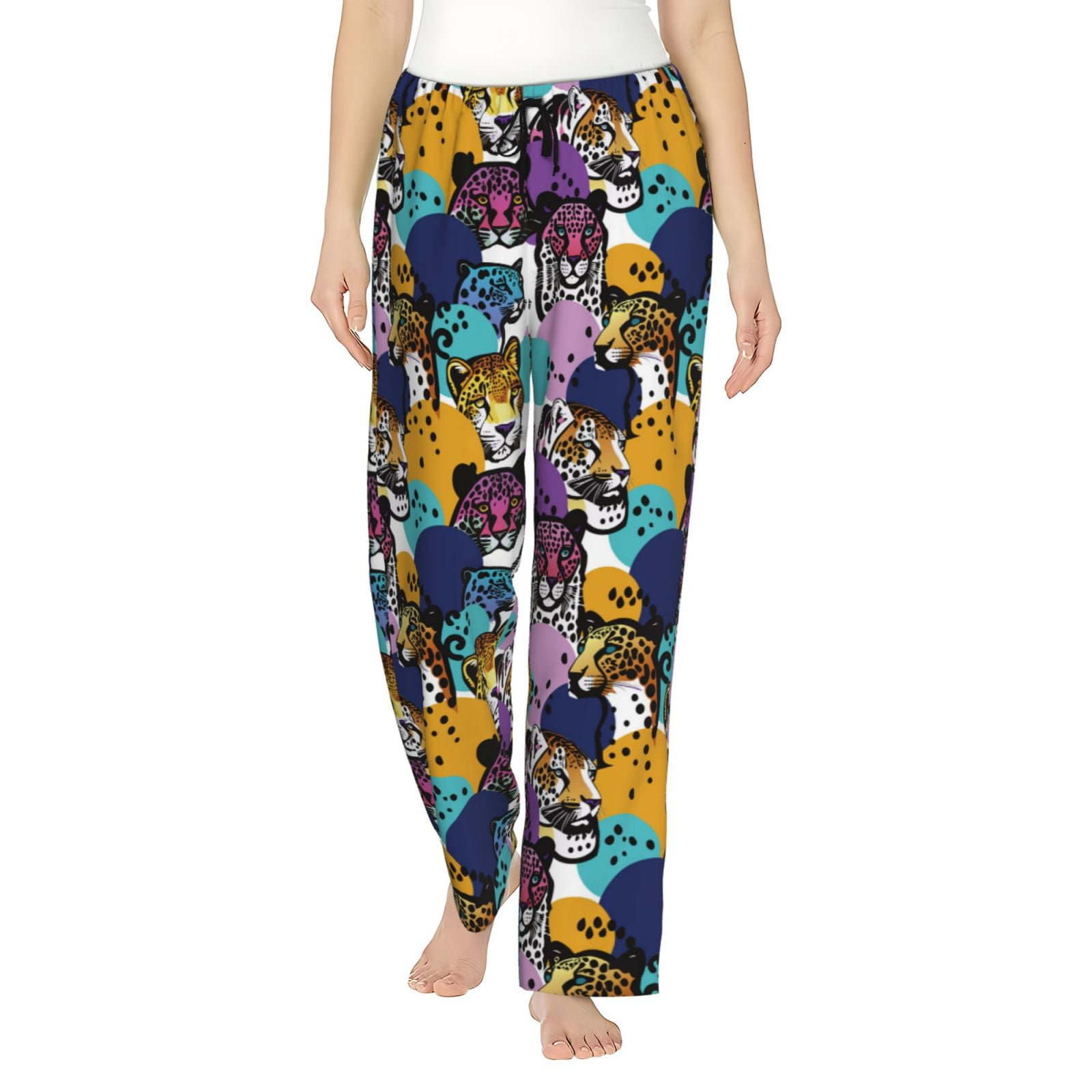 Uemuo Retro Panther Pattern Women's Wide Leg Palazzo Lounge Pants with ...