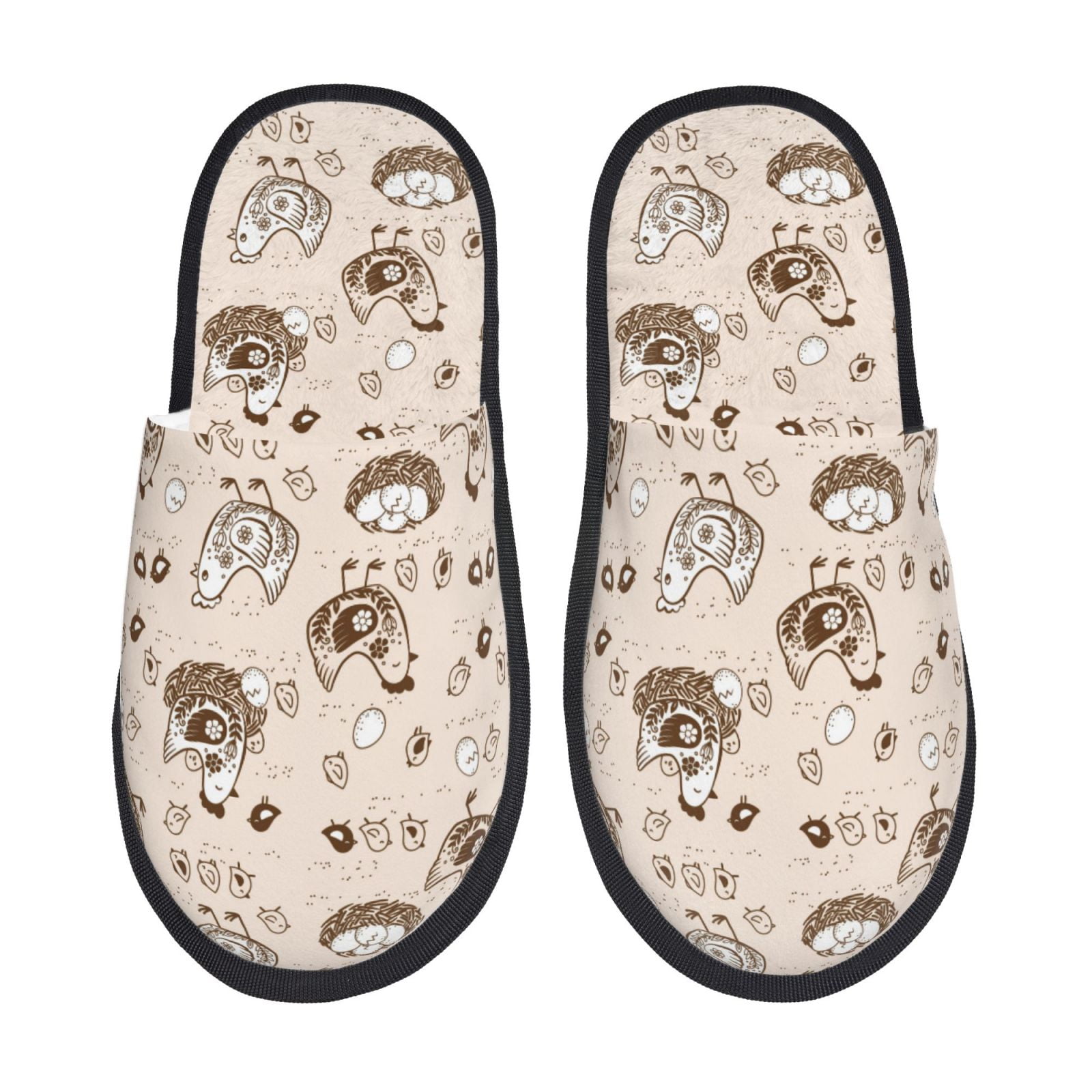 Uemuo Retro Rooster Printe Plush Furry Slippers with EVA Sole for Men ...